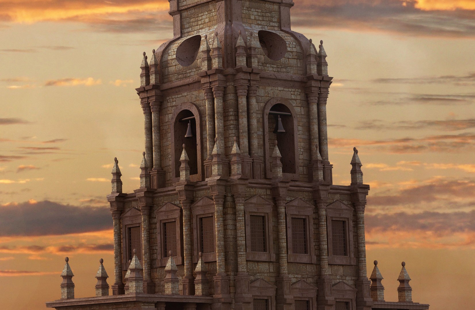 3D Fantasy Sunset Tower Model - TurboSquid 1335520