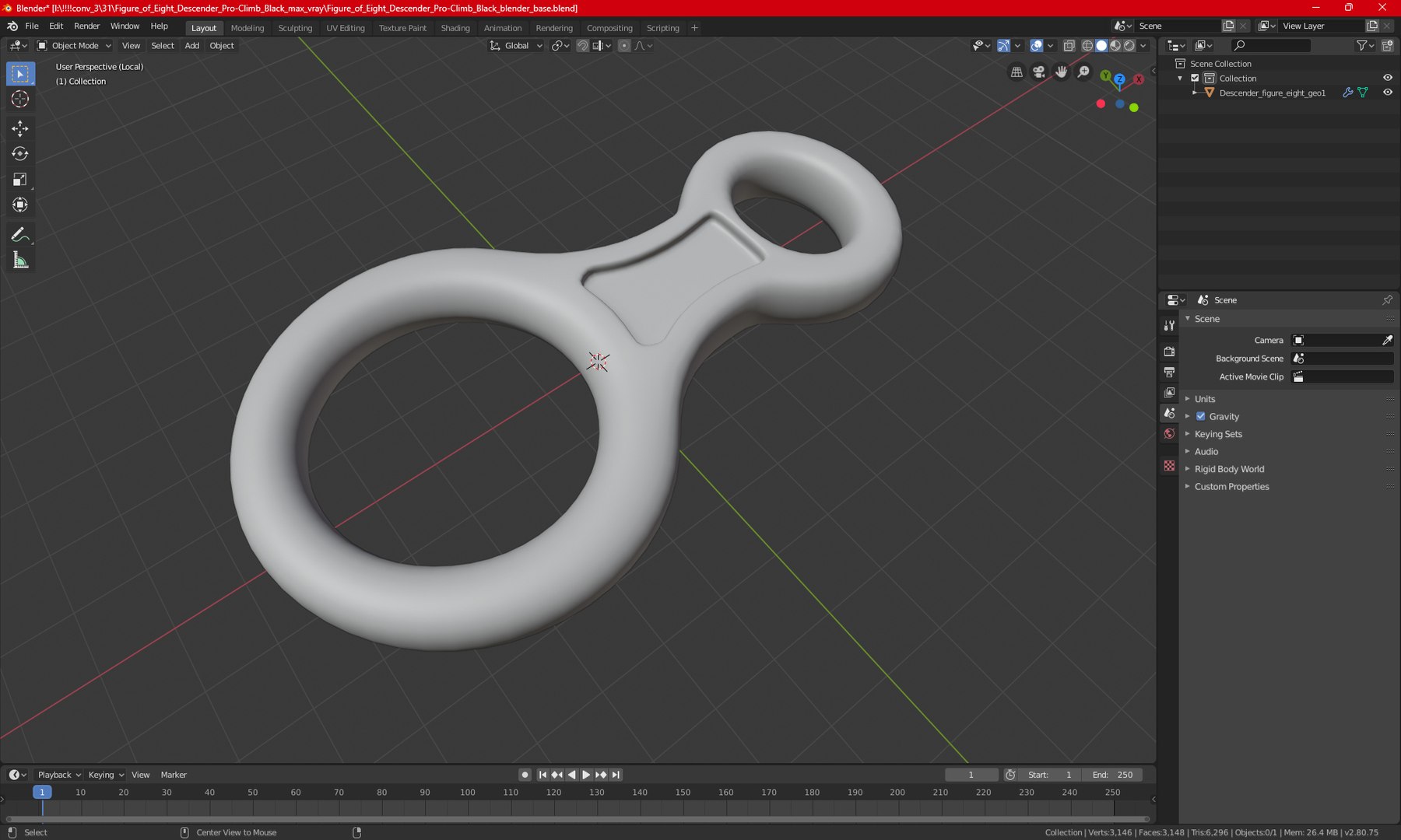 3D Figure Of Eight Descender Pro-Climb Black - TurboSquid 2189387