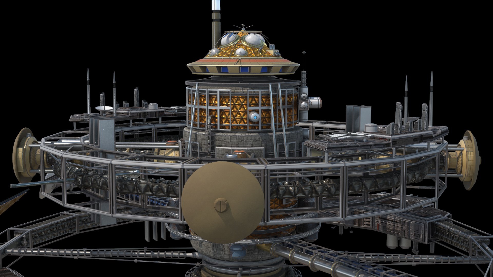 Futuristic Sci Fi Space Station With Solar Panels 3D - TurboSquid 2322869