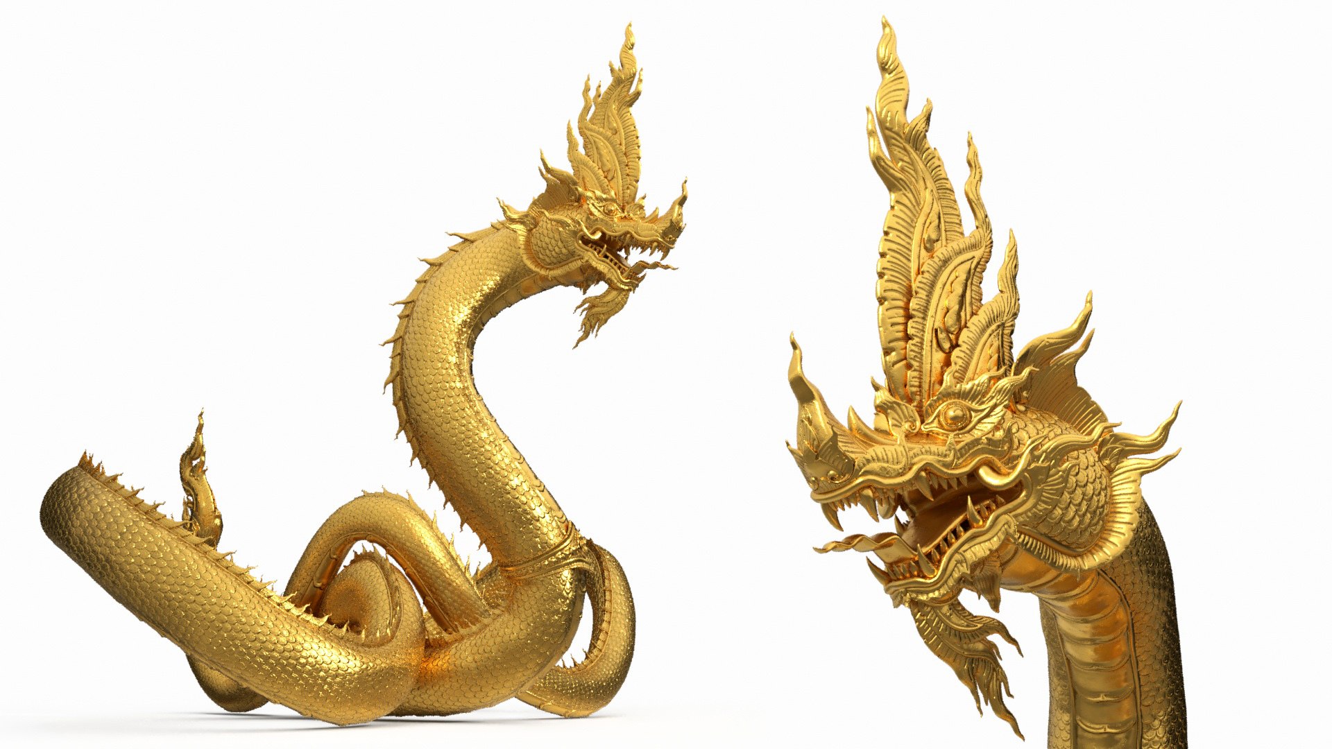 3D Thai Naga Dragon Gold Curled Model - TurboSquid 2310324