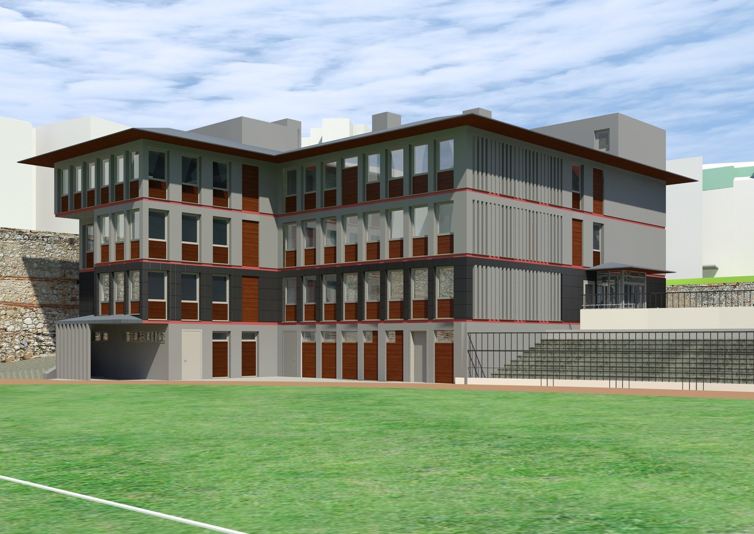 3D football administrative building facade model - TurboSquid 1326926