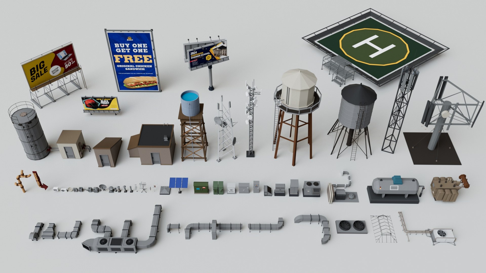 Rooftop Props Collection Pack 3D Model - TurboSquid 2347972