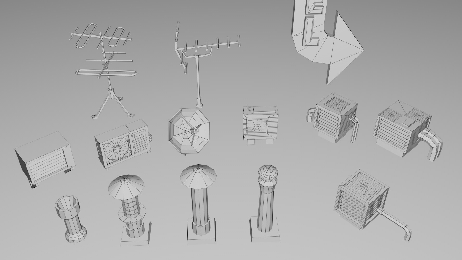 Rooftop Props Collection Pack 3D Model - TurboSquid 2347972