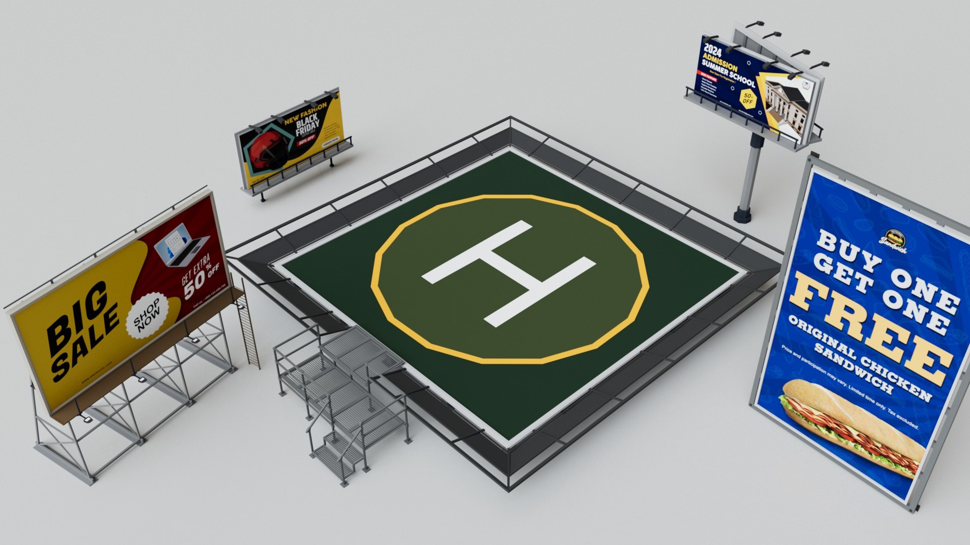 Rooftop Props Collection Pack 3D Model - TurboSquid 2347972