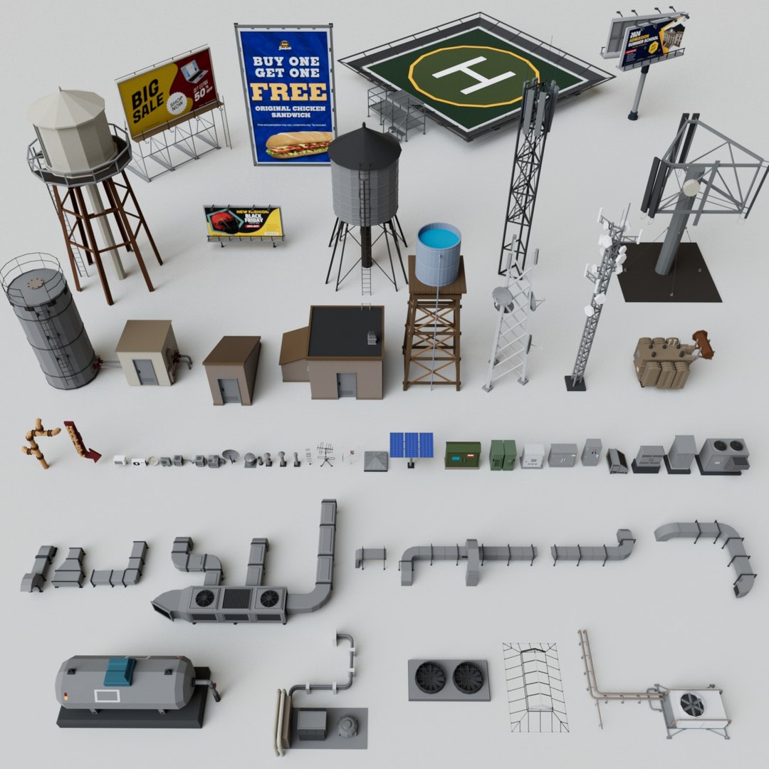 Rooftop Props Collection Pack 3D Model - TurboSquid 2347972