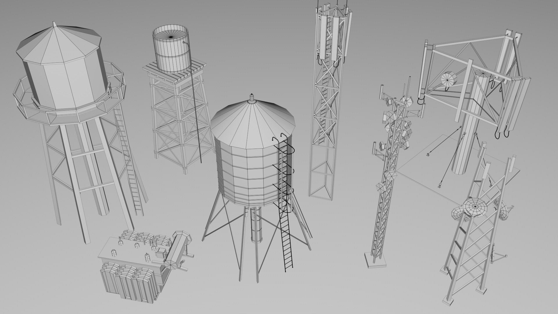 Rooftop Props Collection Pack 3D Model - TurboSquid 2347972