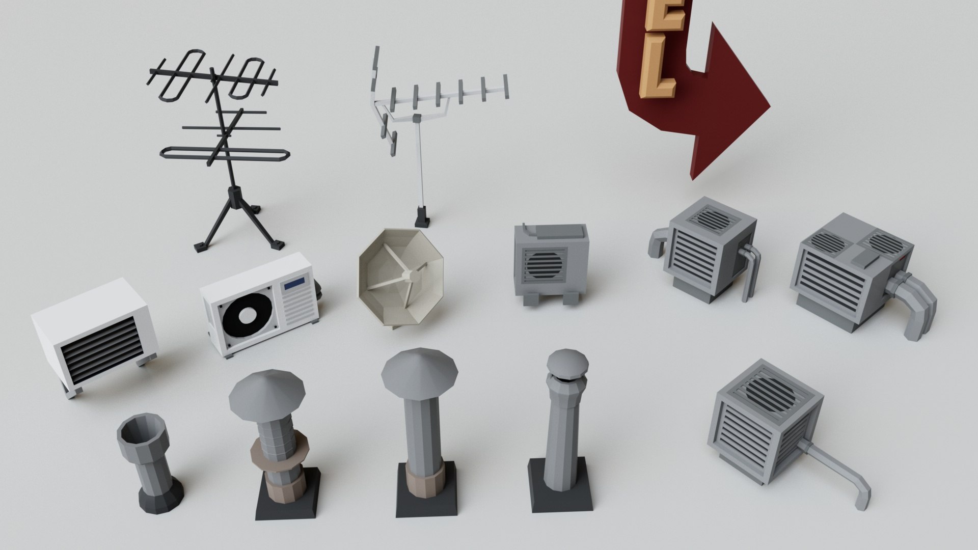 Rooftop Props Collection Pack 3D Model - TurboSquid 2347972