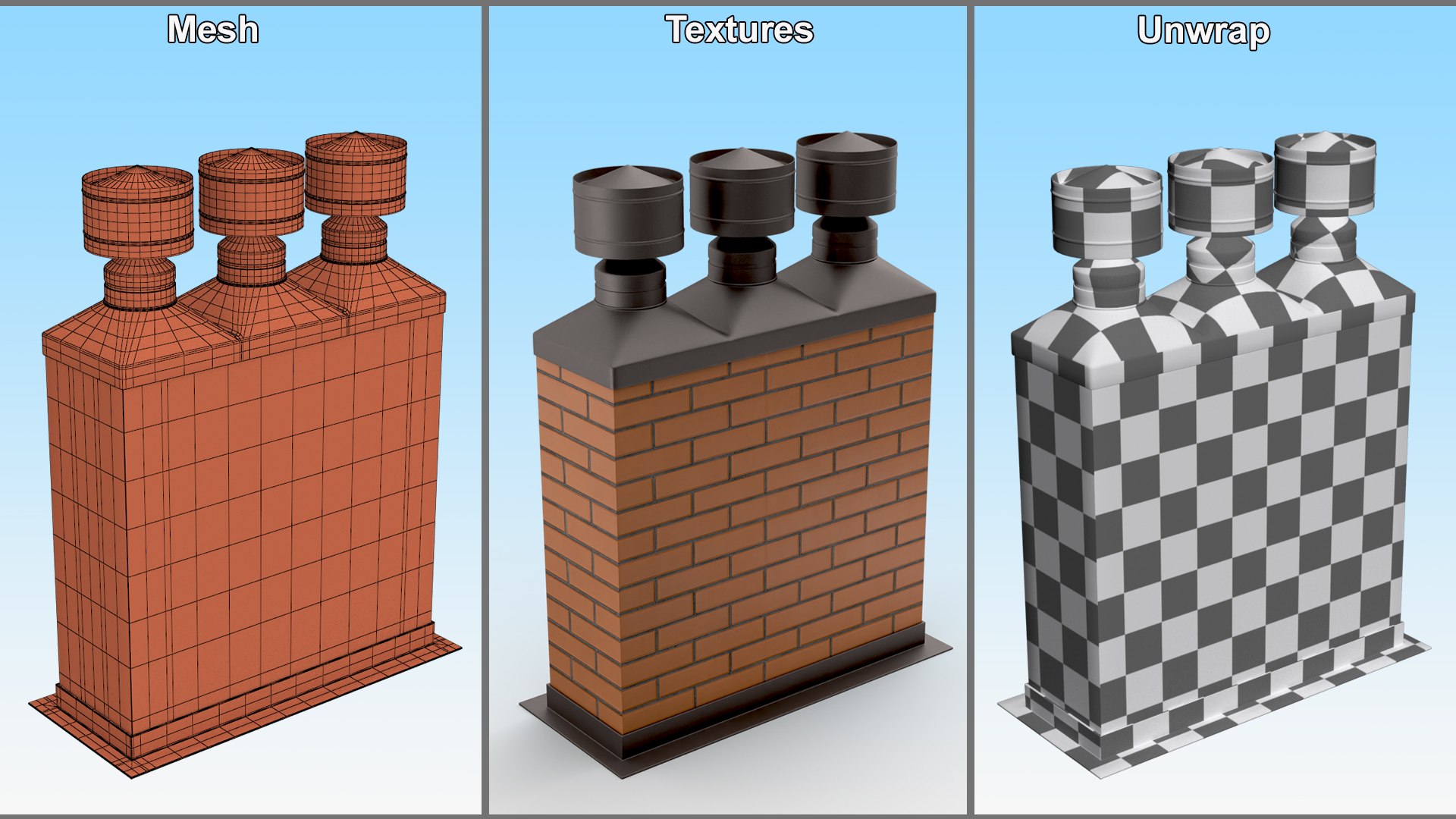 Brick Triple Chimney 3D Model - TurboSquid 2046643