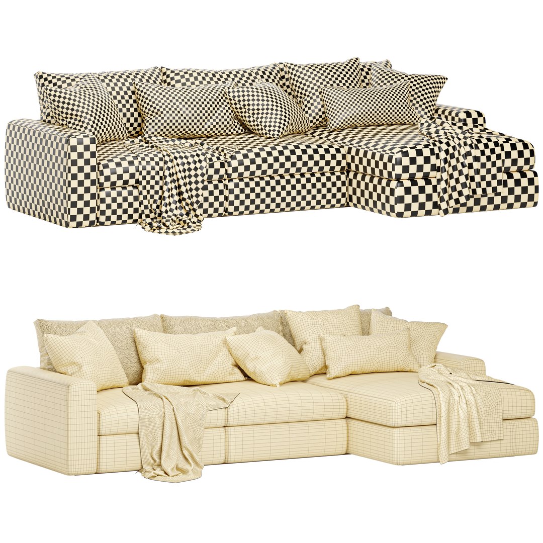 3D Lounge Sofa With Chaise Model - TurboSquid 2194397