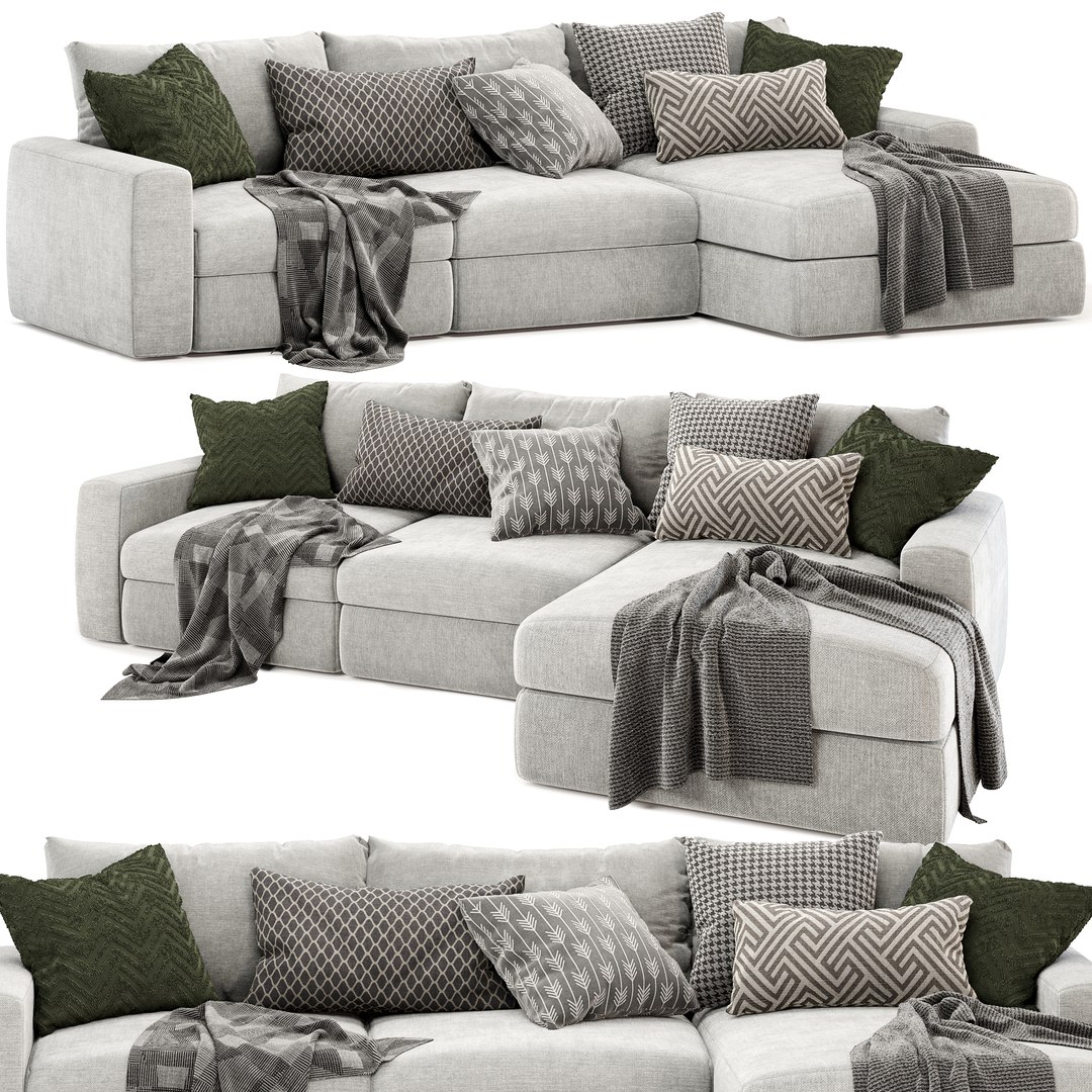 3D Lounge Sofa With Chaise Model - TurboSquid 2194397