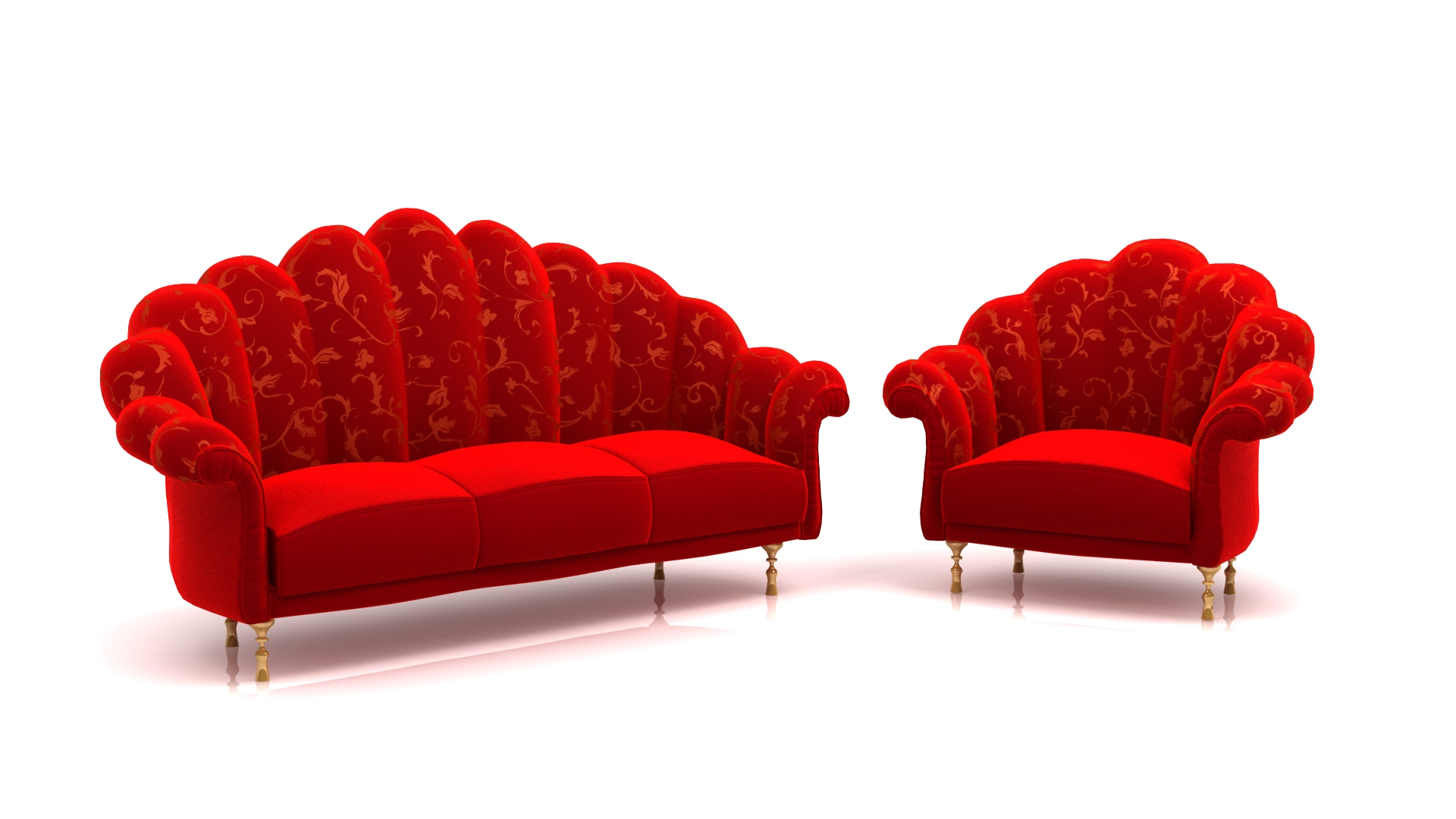 A Red Velour Sofa And A Shell-shaped Armchair 3D Model - TurboSquid 1767175