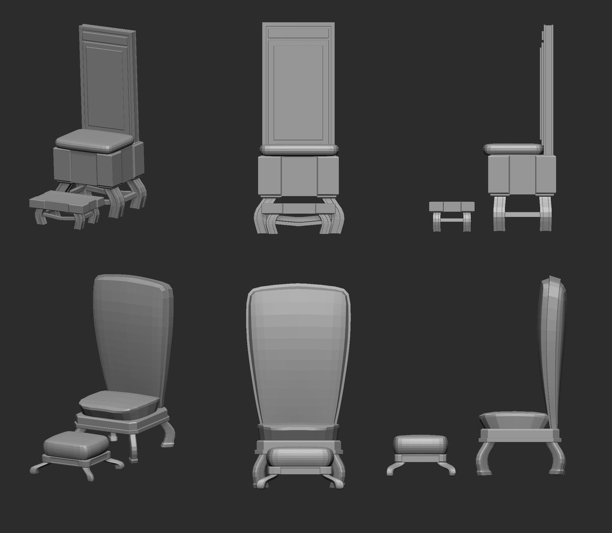 20 Low Poly Thrones Chairs Furniture IMM Brush Set For Zbrush Obj And ...