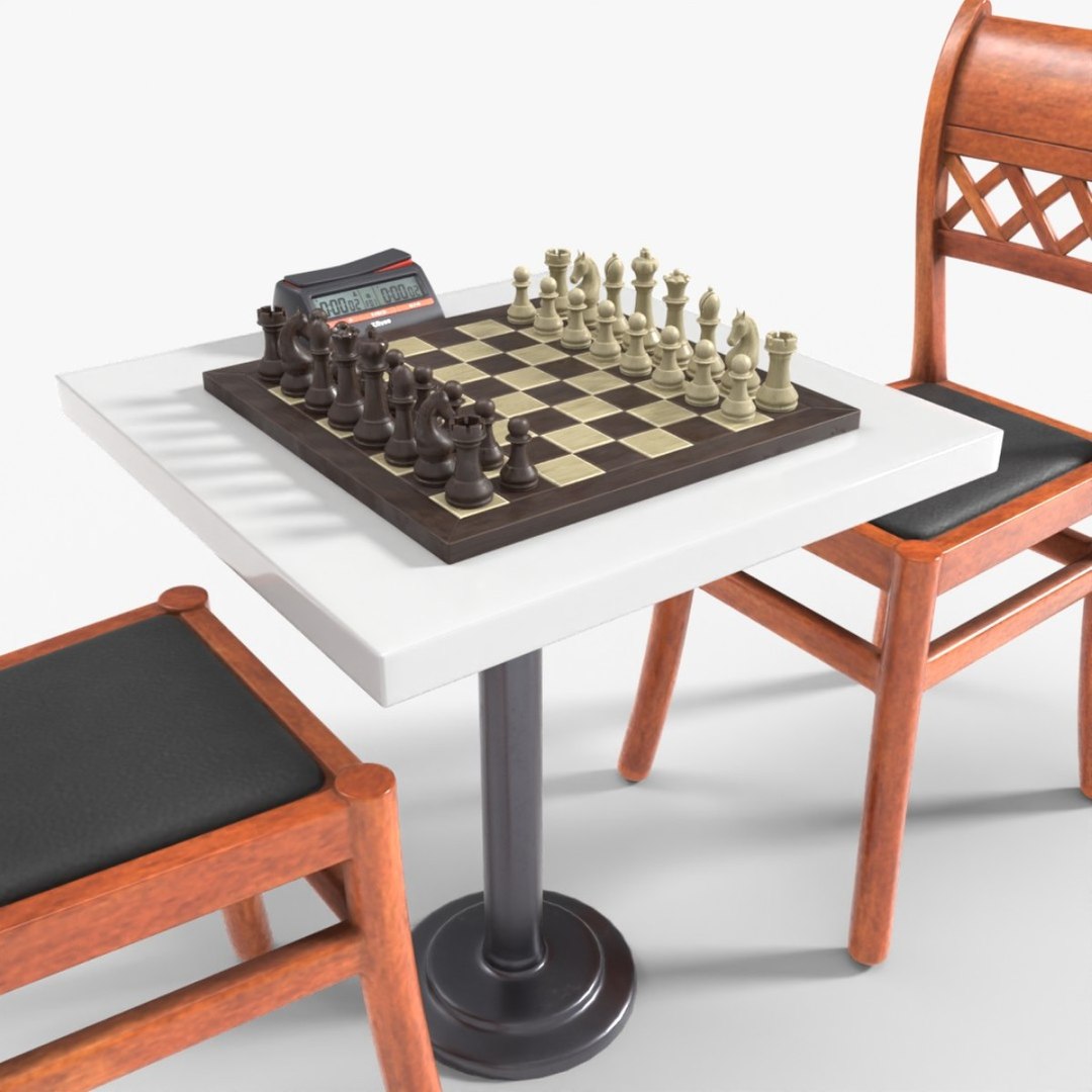 3D Model Chess Set Chess Clock With Table And Chair - TurboSquid 2514524
