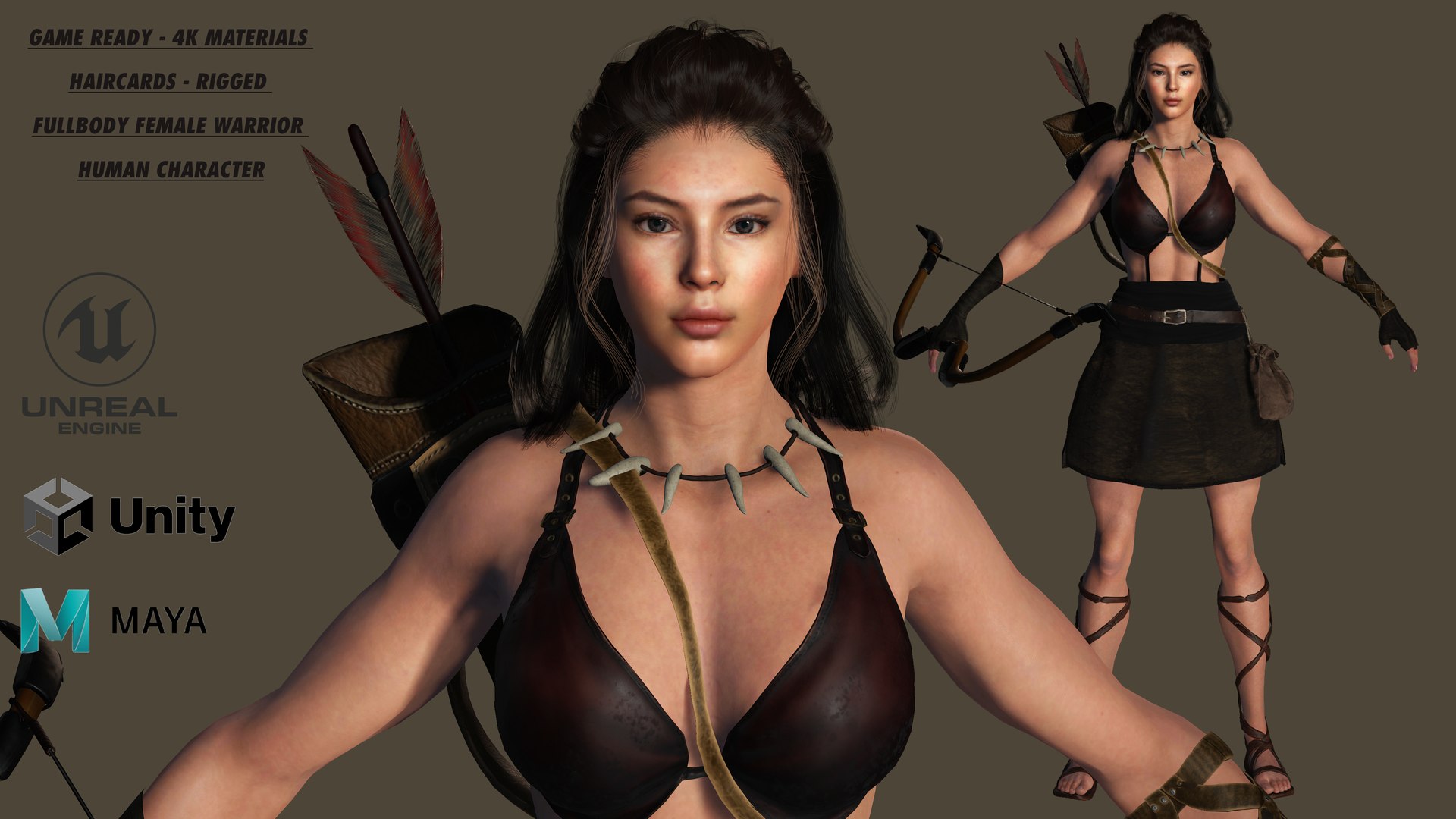 AAA 3D FANTASY FEMALE WARRIOR - HUMAN RIGGED CHARACTER 3D Model - TurboSquid 2016565