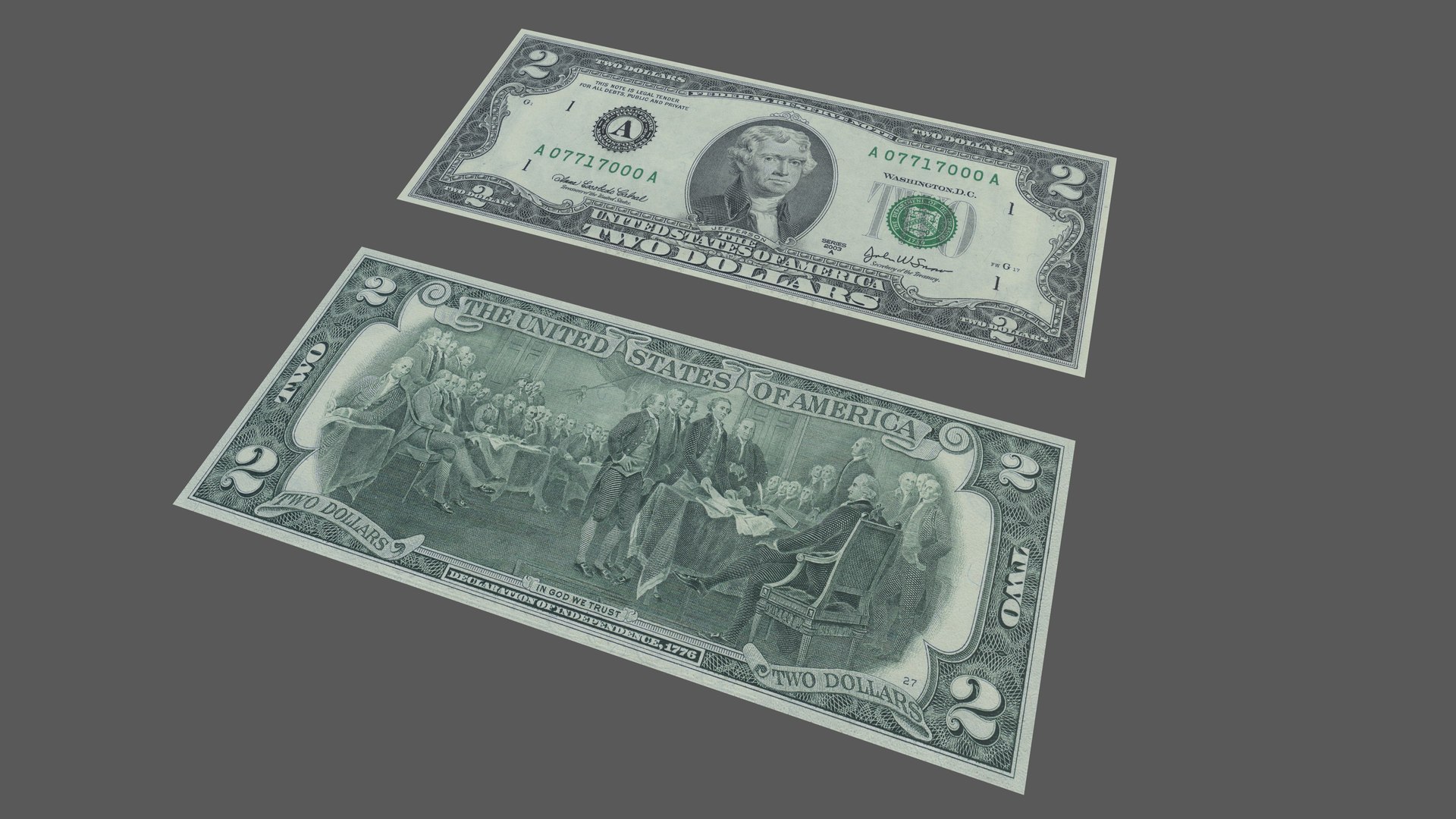 3D Money Two Dollar With Pbr 4K 8K model - TurboSquid 1733331
