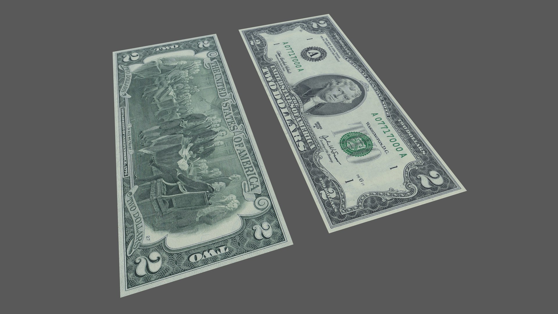 3D Money Two Dollar With Pbr 4K 8K model - TurboSquid 1733331