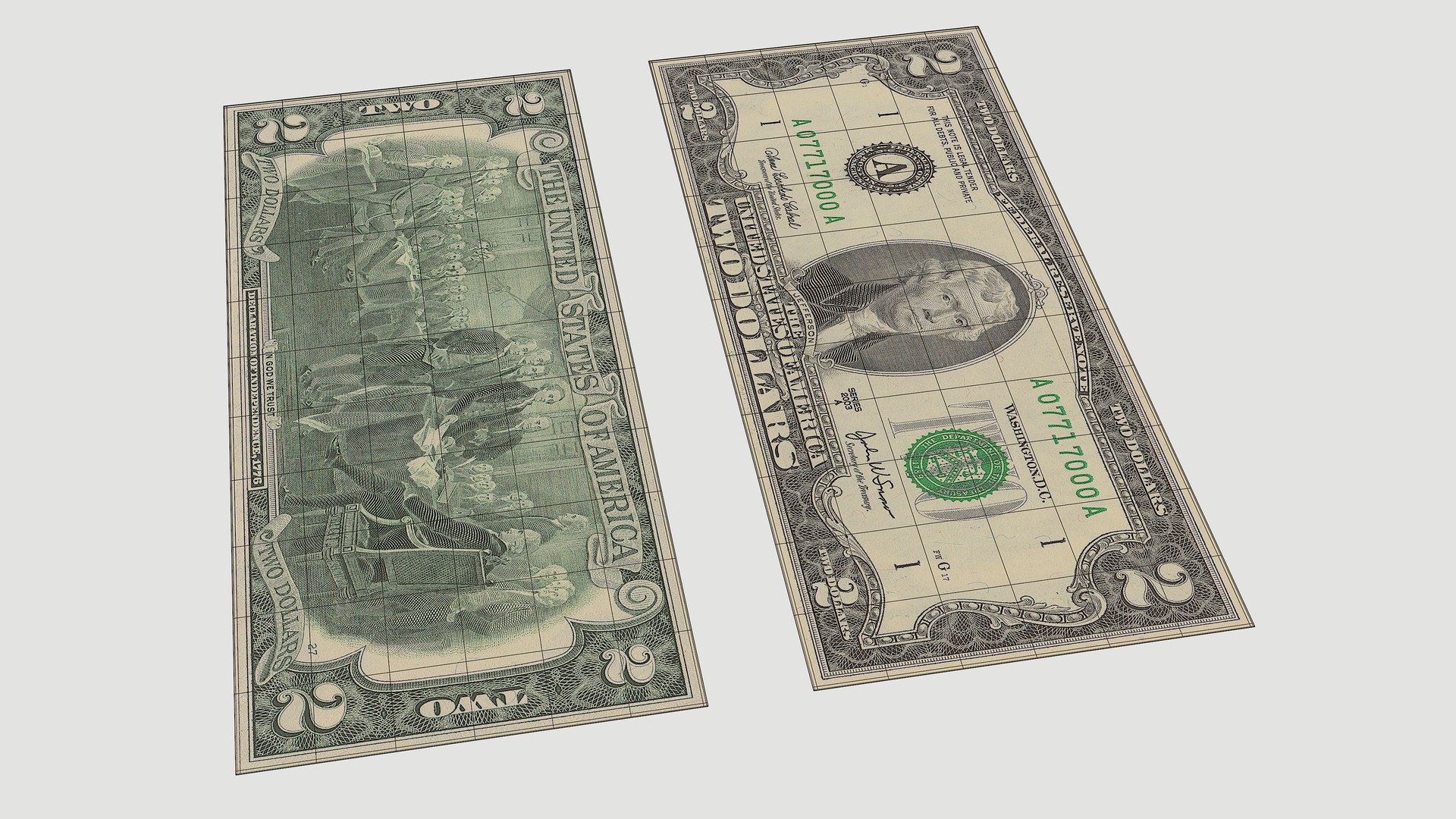 3D Money Two Dollar With Pbr 4K 8K model - TurboSquid 1733331