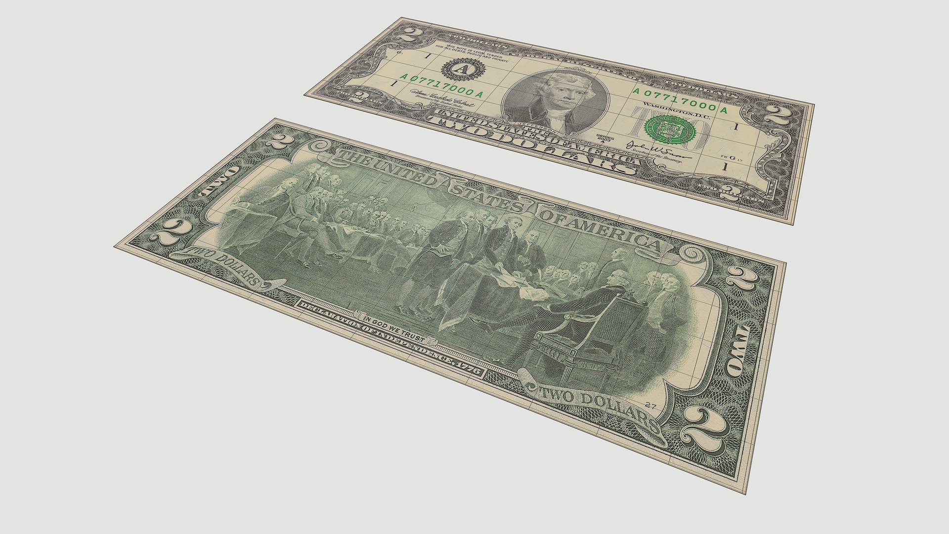 3D Money Two Dollar With Pbr 4K 8K model - TurboSquid 1733331