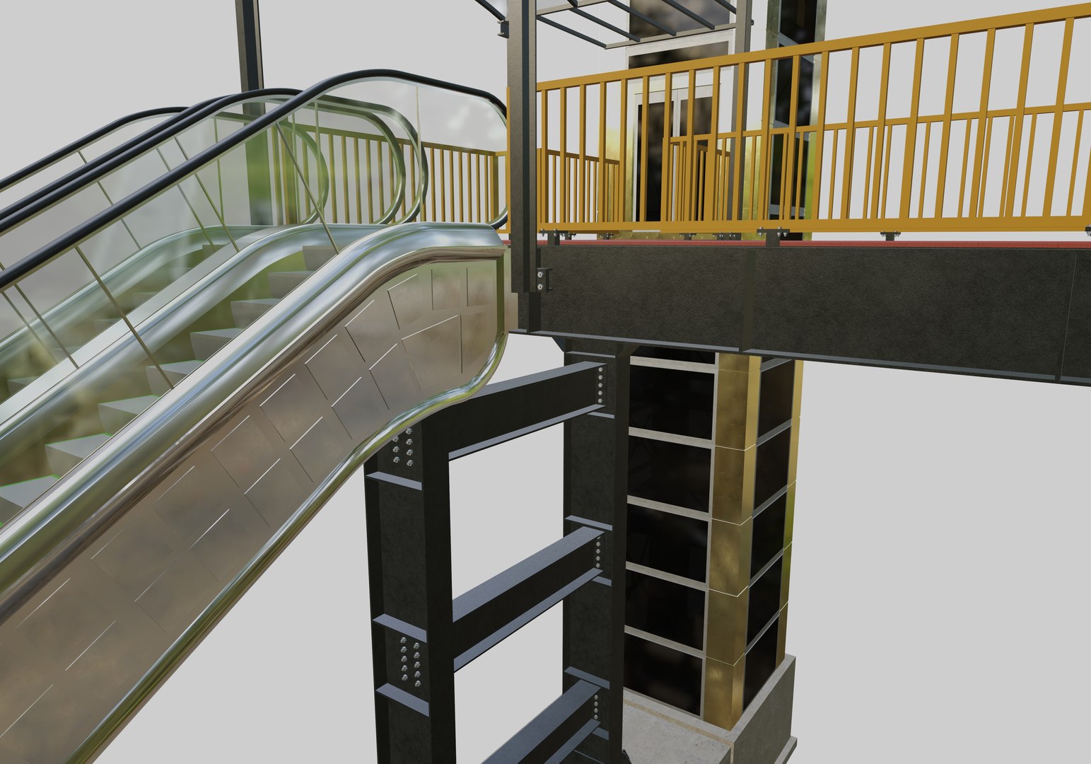 3D Steel Pedestrian Bridge-Elevator-Escalator-Straight Type-20 ...