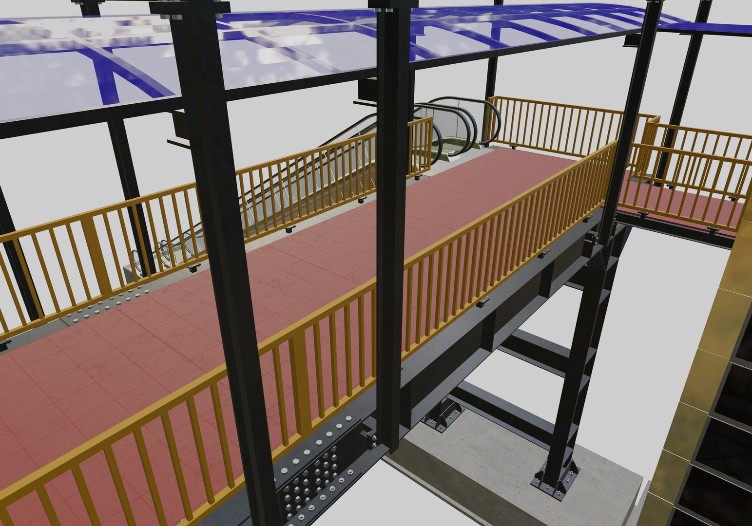 3D Steel Pedestrian Bridge-Elevator-Escalator-Straight Type-20 ...