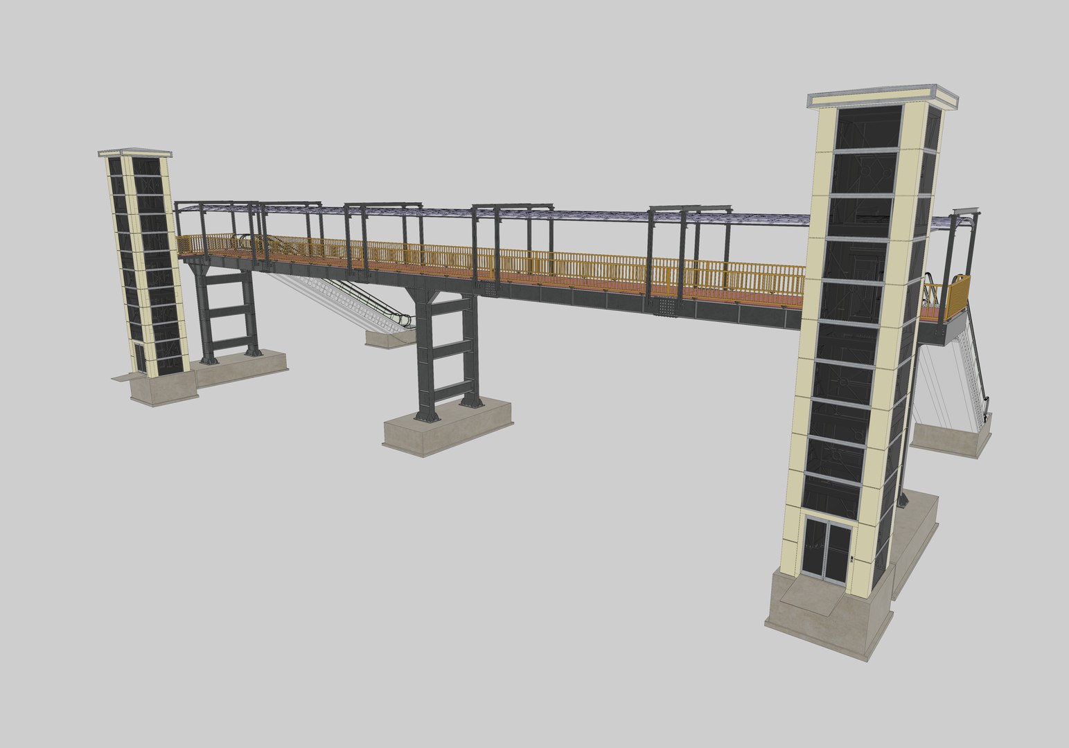 3D Steel Pedestrian Bridge-Elevator-Escalator-Straight Type-20 ...