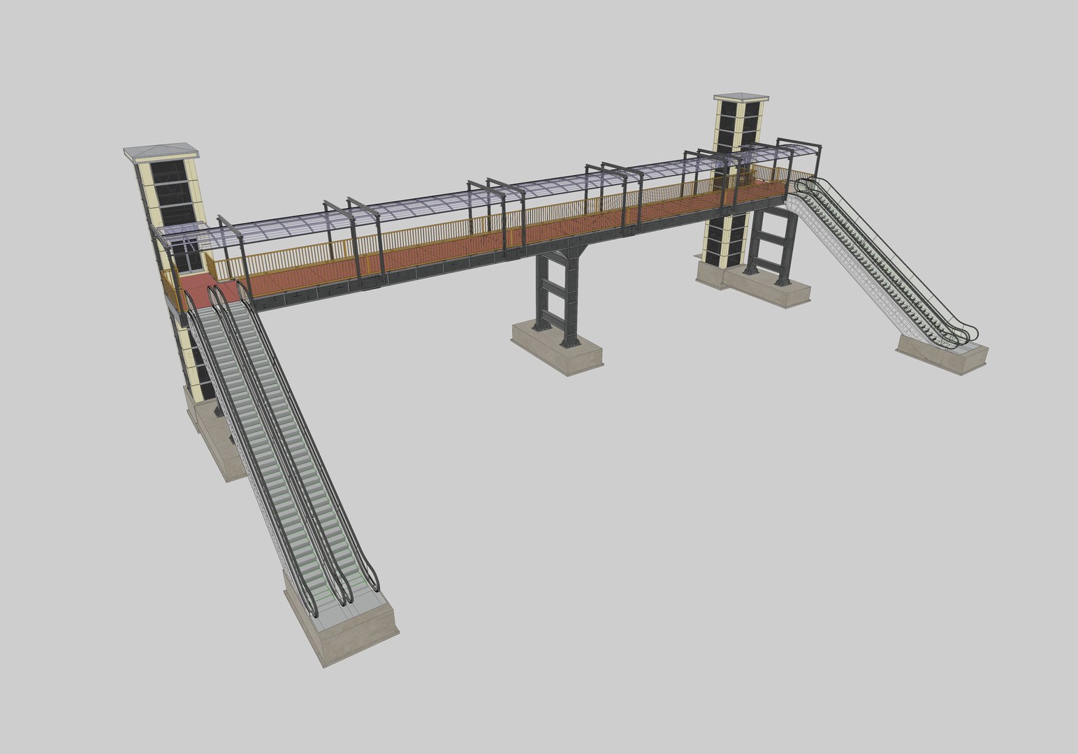 3D Steel Pedestrian Bridge-Elevator-Escalator-Straight Type-20 ...