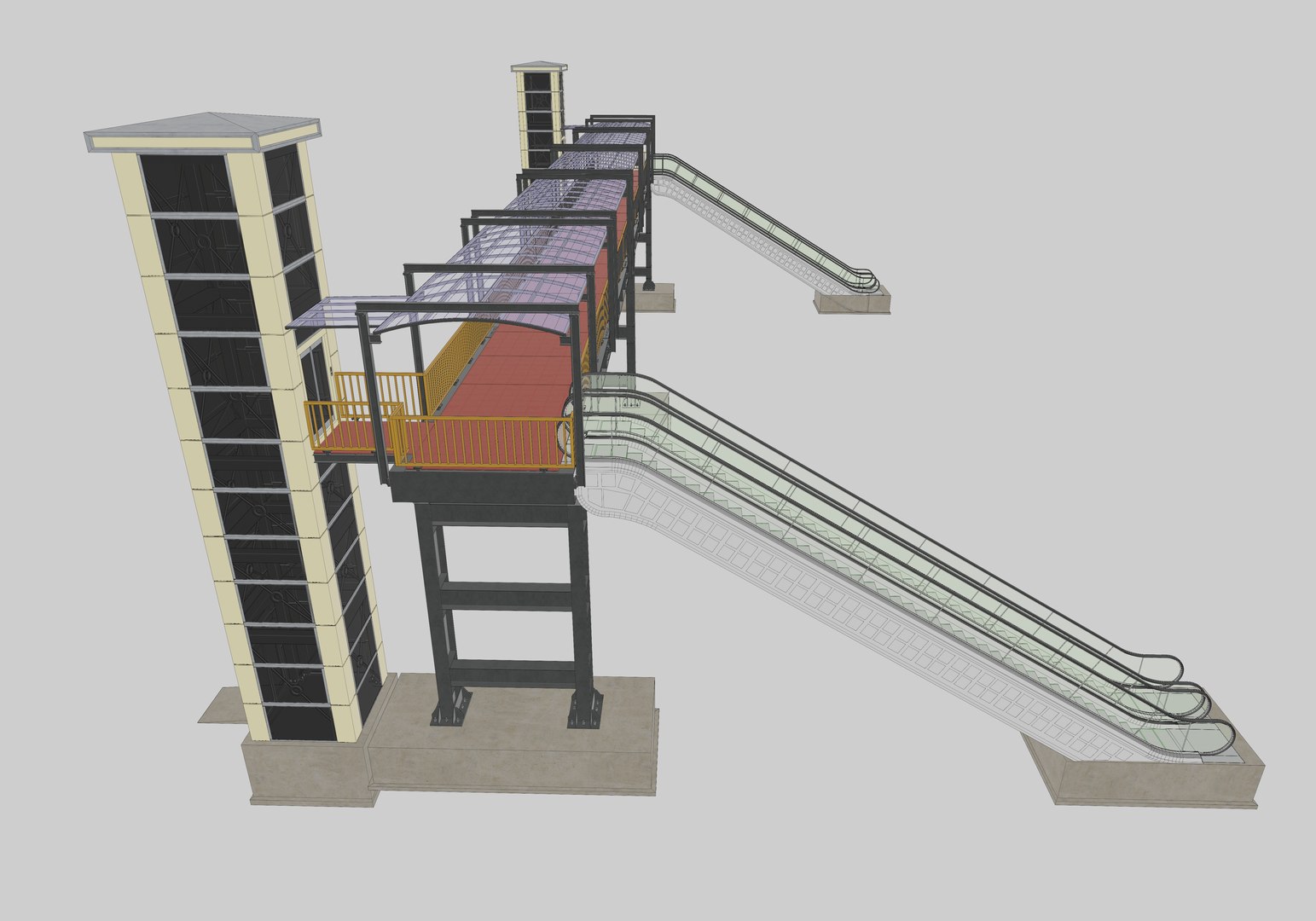3D Steel Pedestrian Bridge-Elevator-Escalator-Straight Type-20 ...
