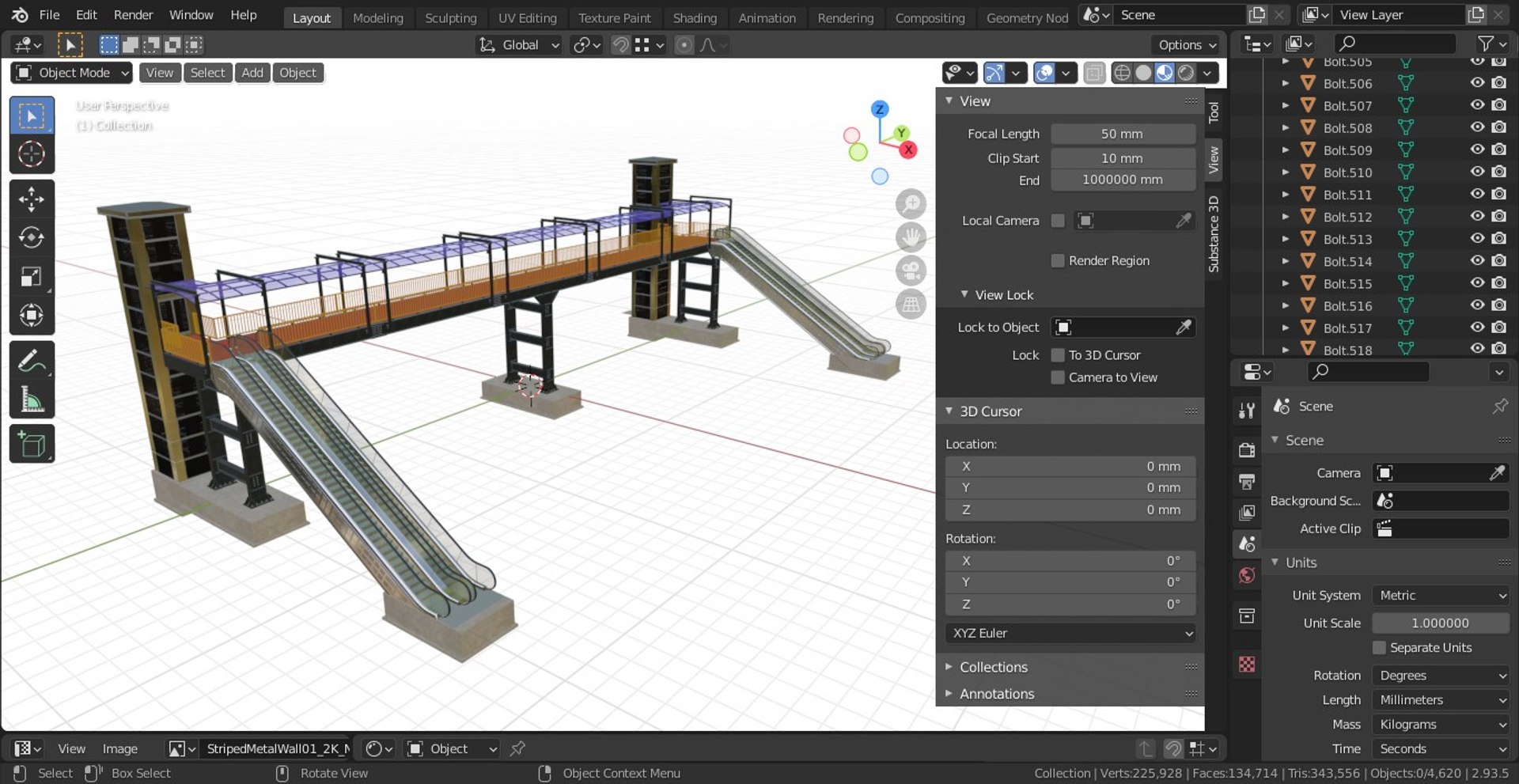 3D Steel Pedestrian Bridge-Elevator-Escalator-Straight Type-20 ...