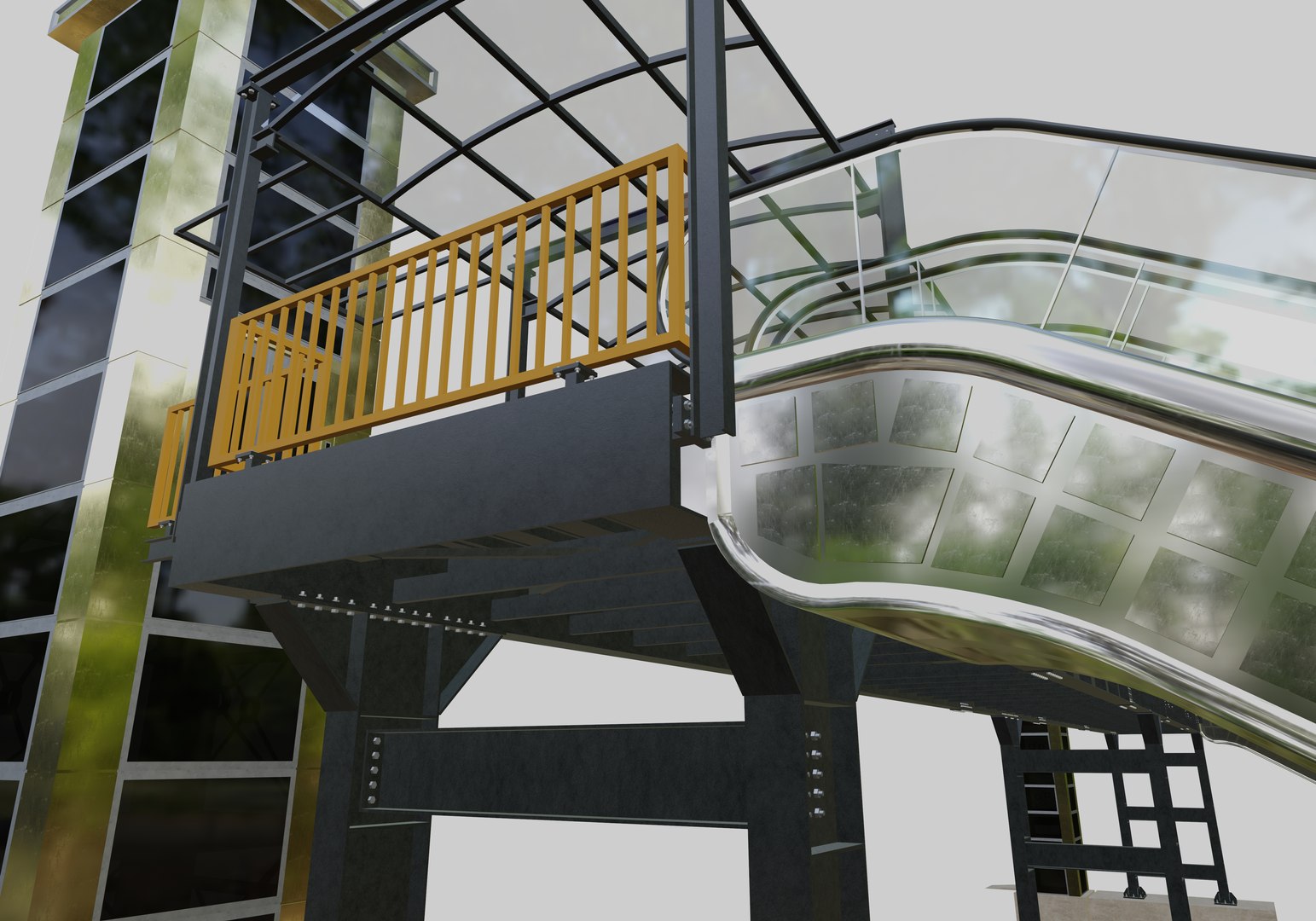 3D Steel Pedestrian Bridge-Elevator-Escalator-Straight Type-20 ...