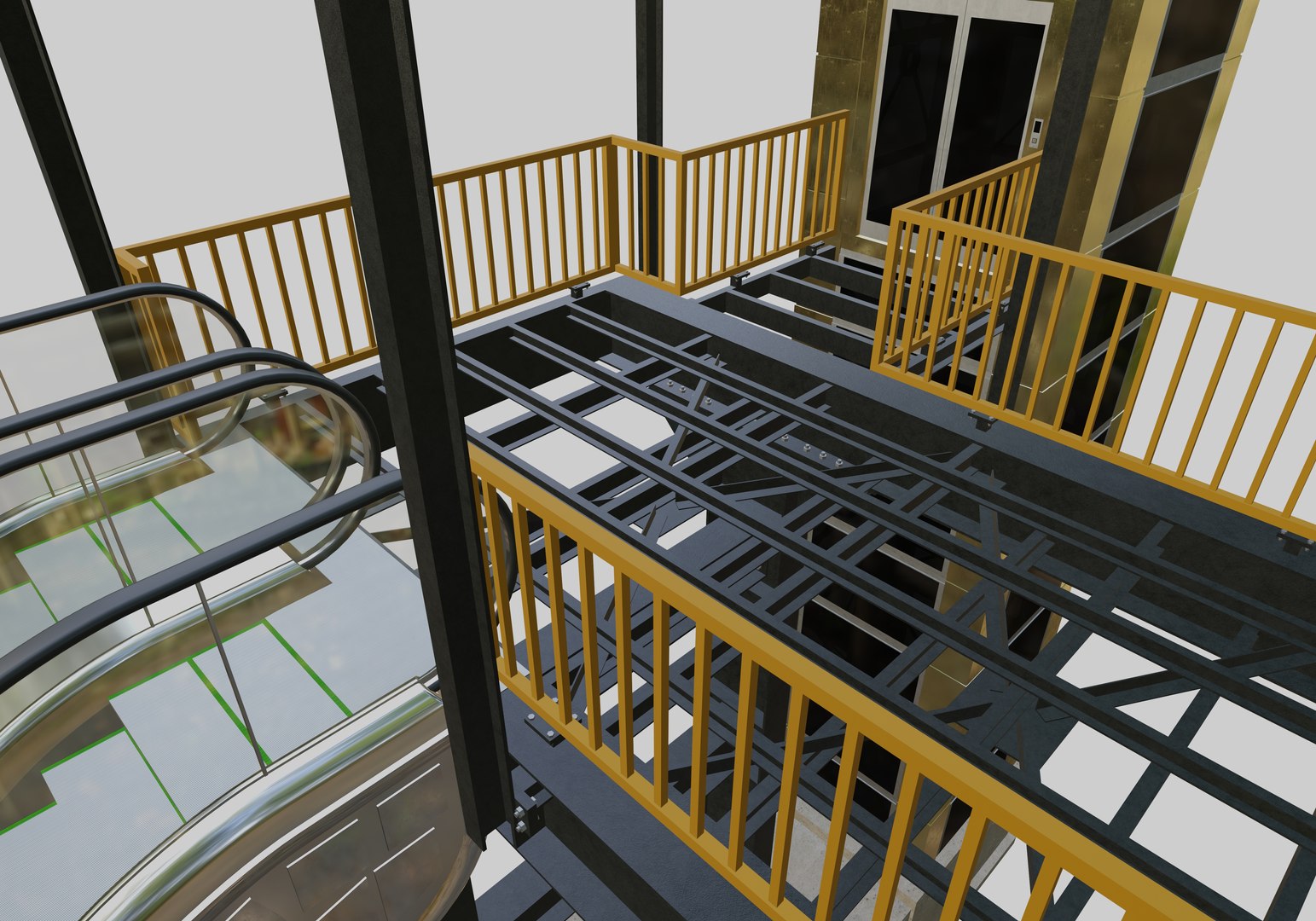 3D Steel Pedestrian Bridge-Elevator-Escalator-Straight Type-20 ...