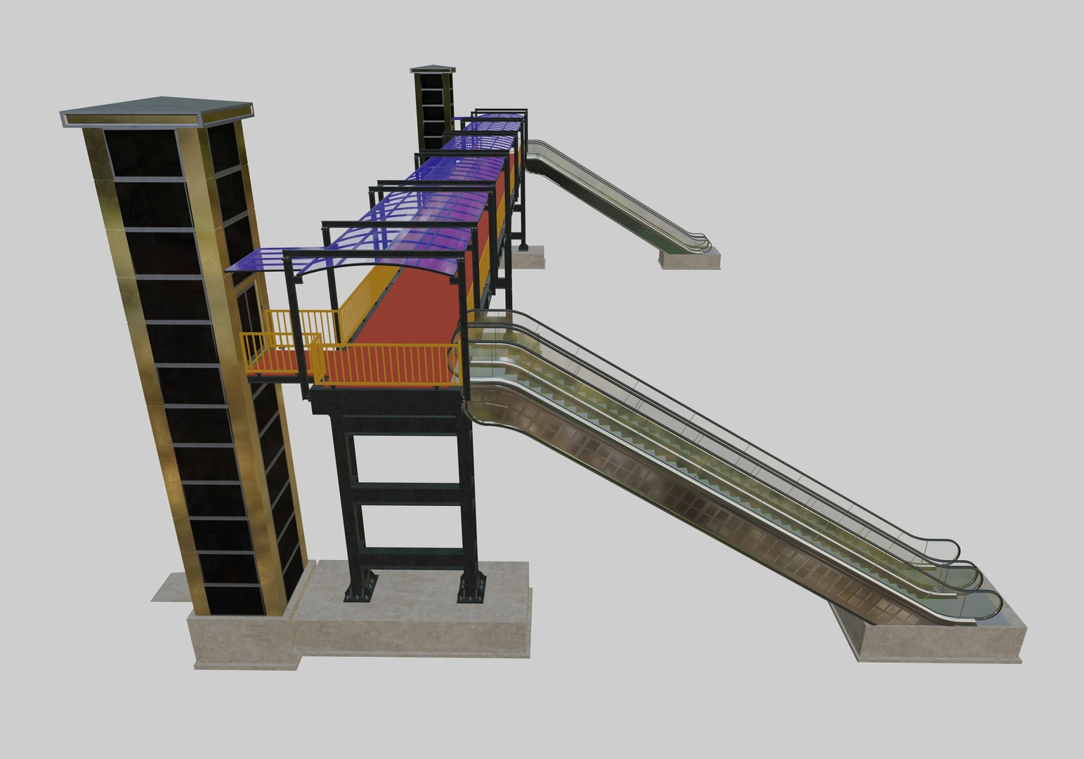 3D Steel Pedestrian Bridge-Elevator-Escalator-Straight Type-20 ...