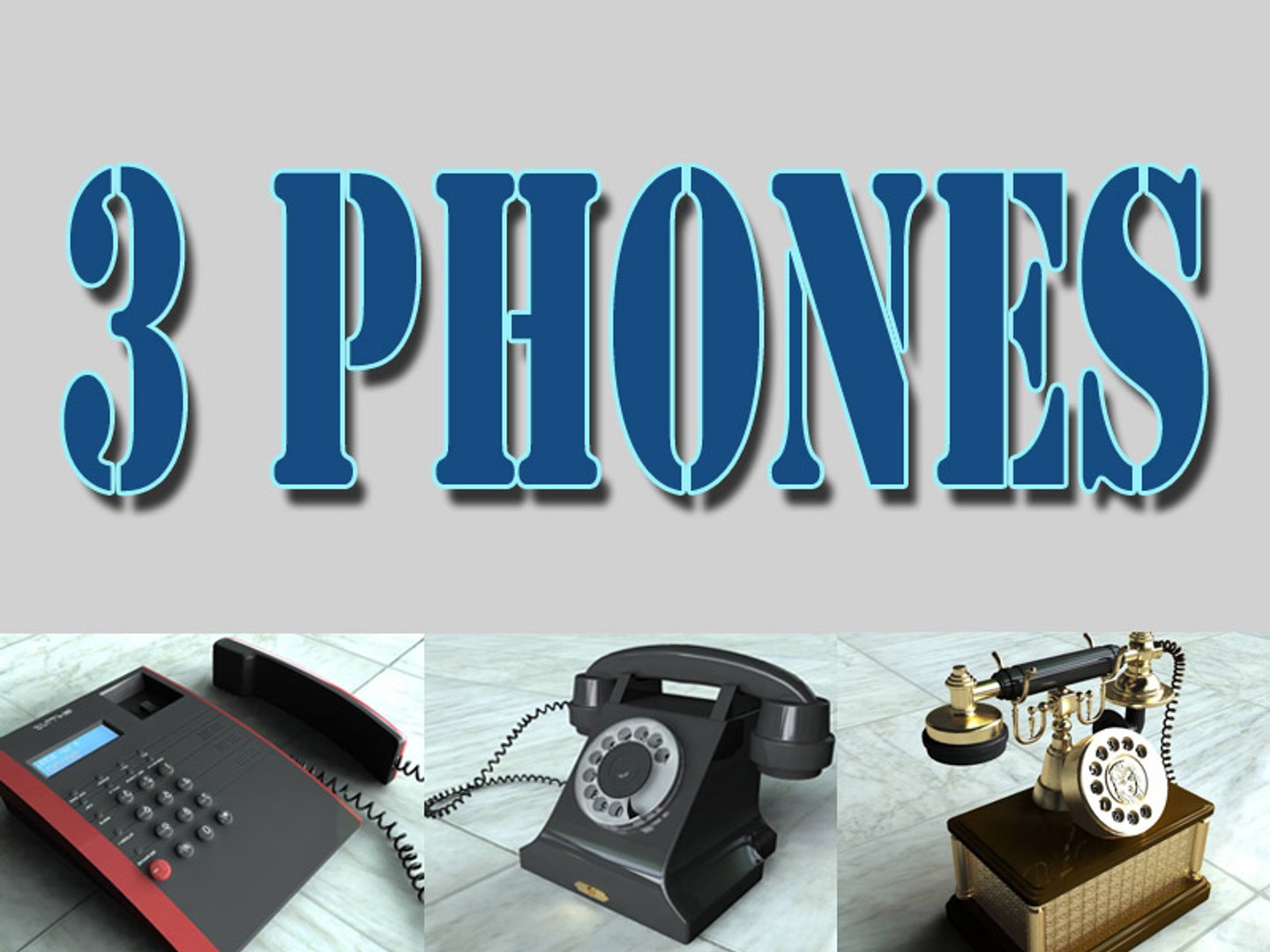 3 Telephones Antique Phone 3d Model