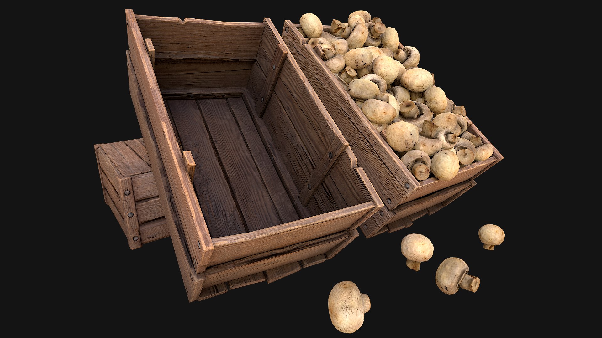 Mushrooms Crate Stand Box 3D Model - TurboSquid 1930189