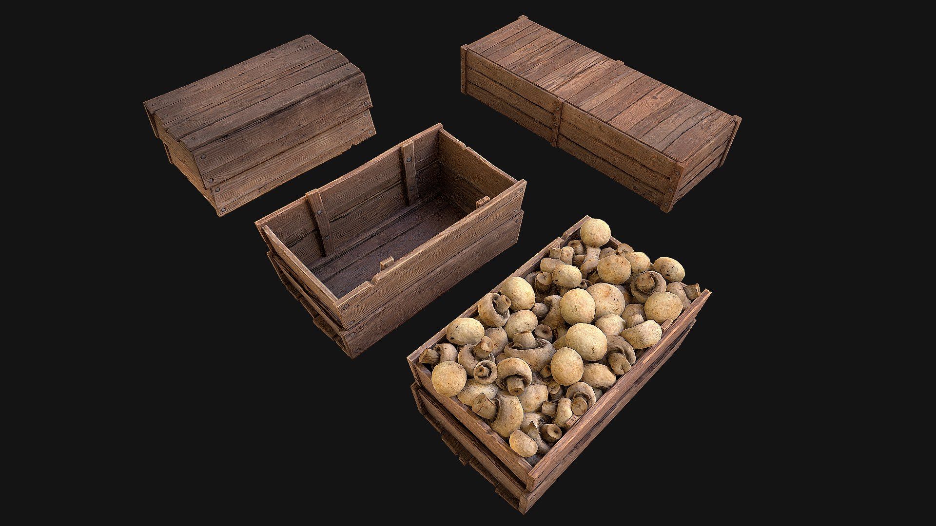 Mushrooms Crate Stand Box 3D Model - TurboSquid 1930189