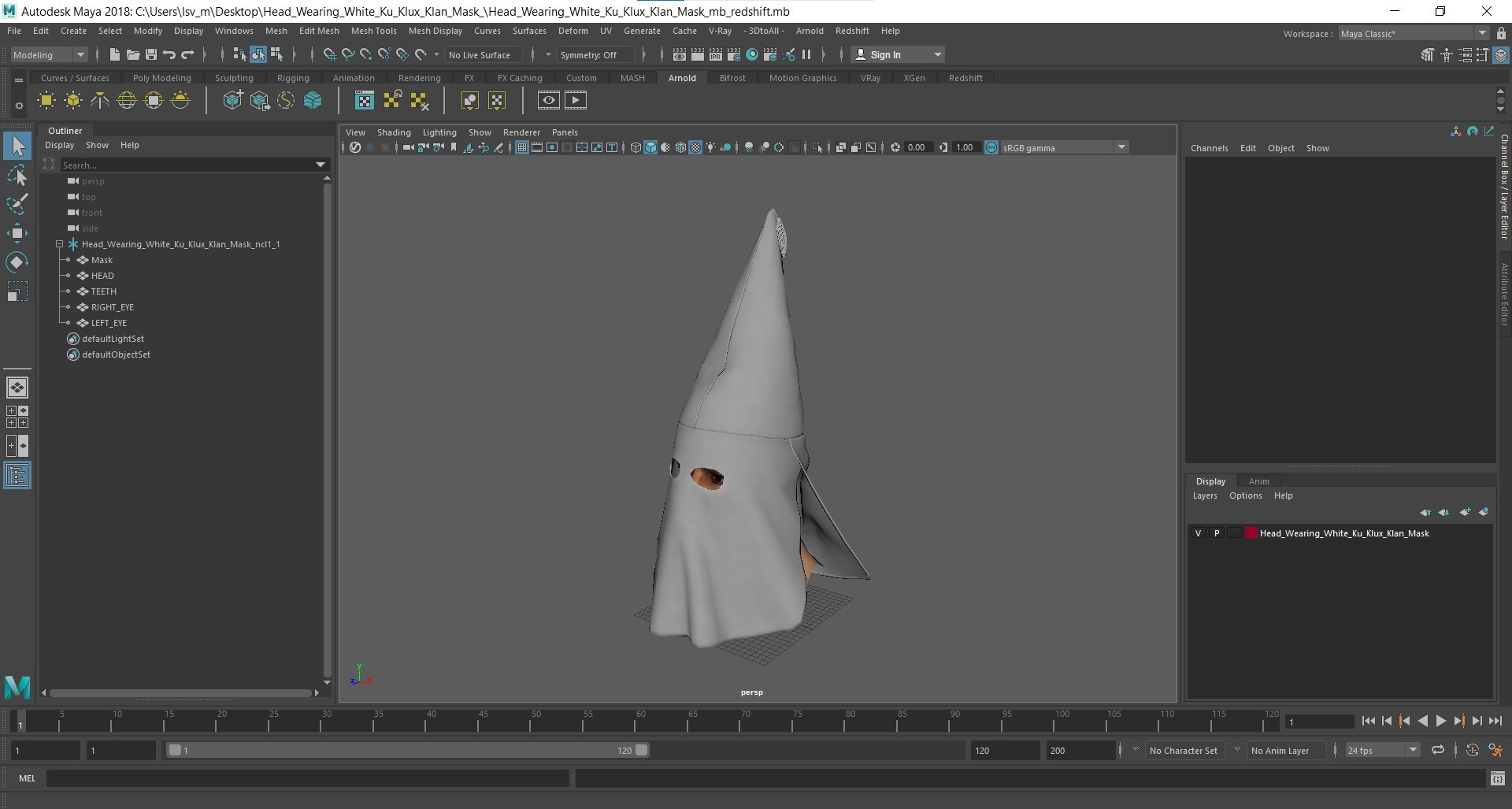 3D Model Head Wearing White Ku Klux Klan Mask - TurboSquid 2349850