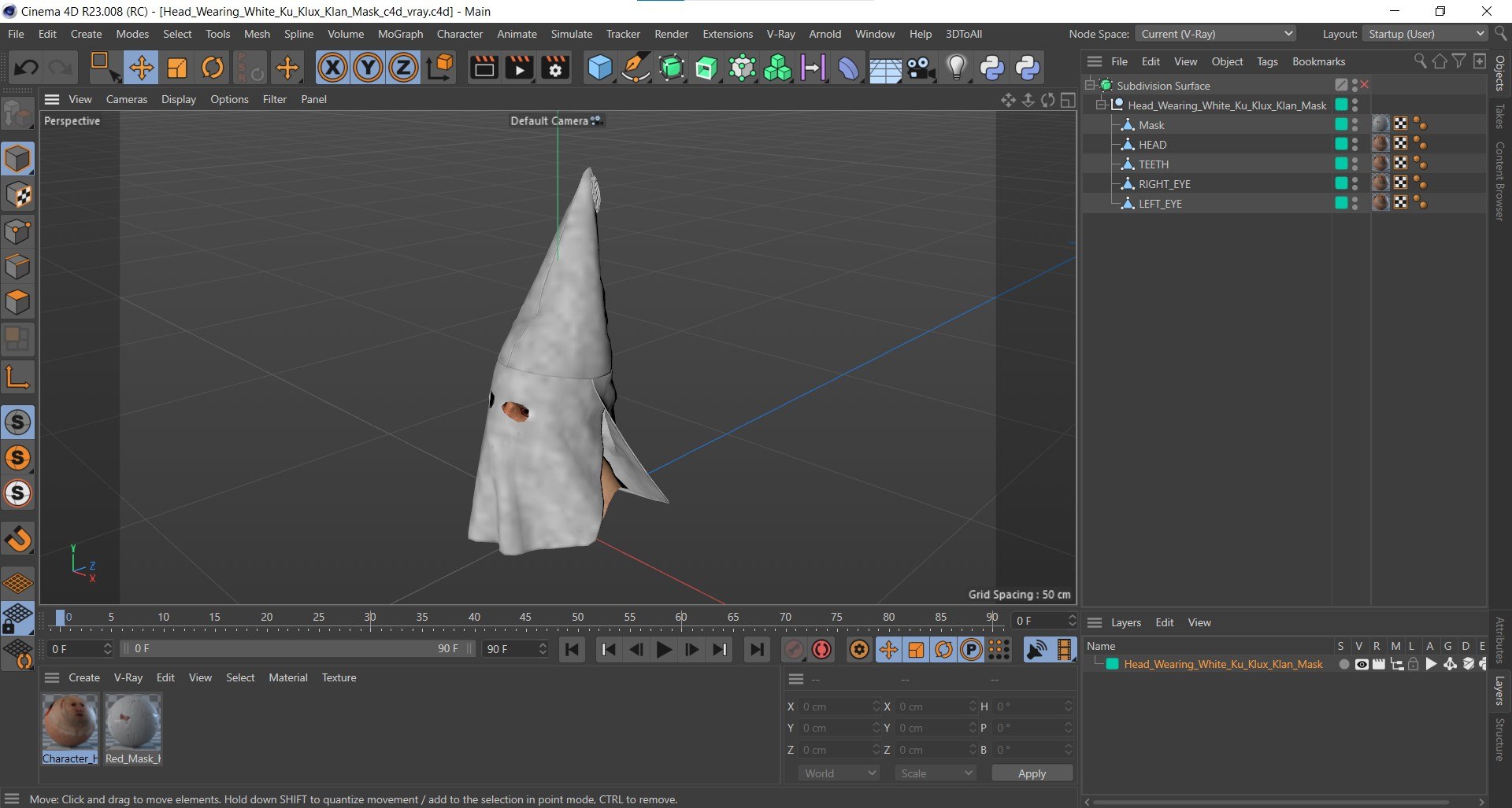 3D Model Head Wearing White Ku Klux Klan Mask - TurboSquid 2349850