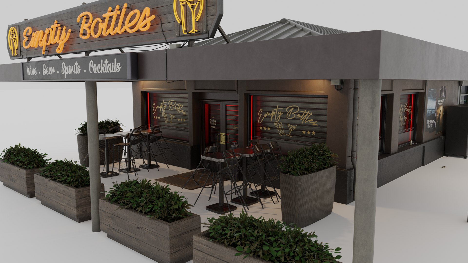 Shops bar and laundromat model - TurboSquid 2028486