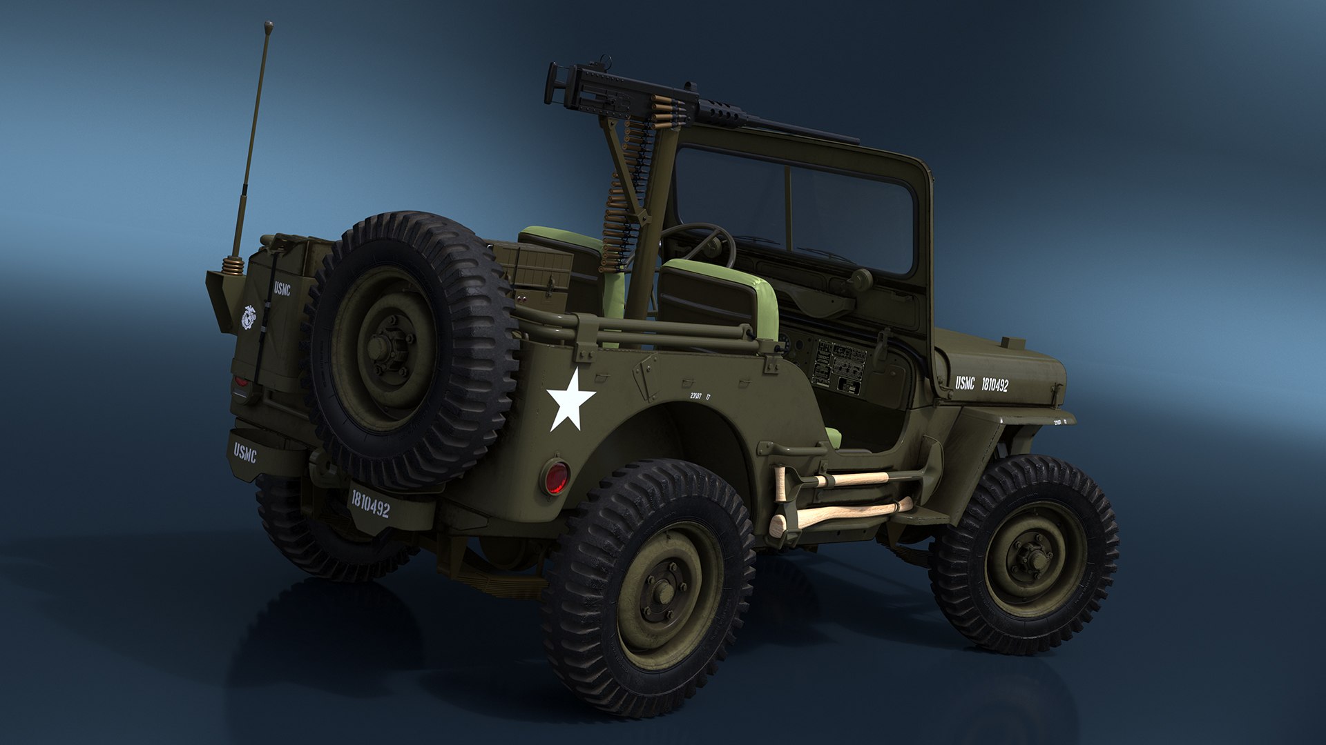 3D Military Jeep Willys M38 With Mounted Gun Rigged For Cinema 4D Model ...