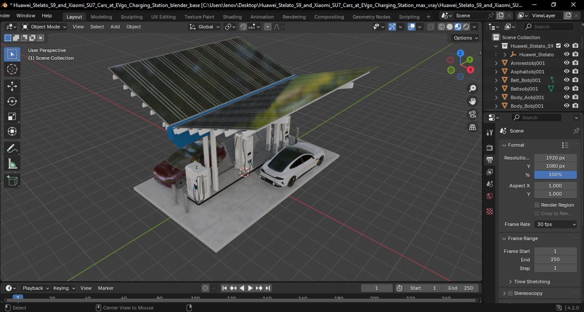 Huawei Stelato S9 And Xiaomi SU7 Cars At EVgo Charging Station Model ...