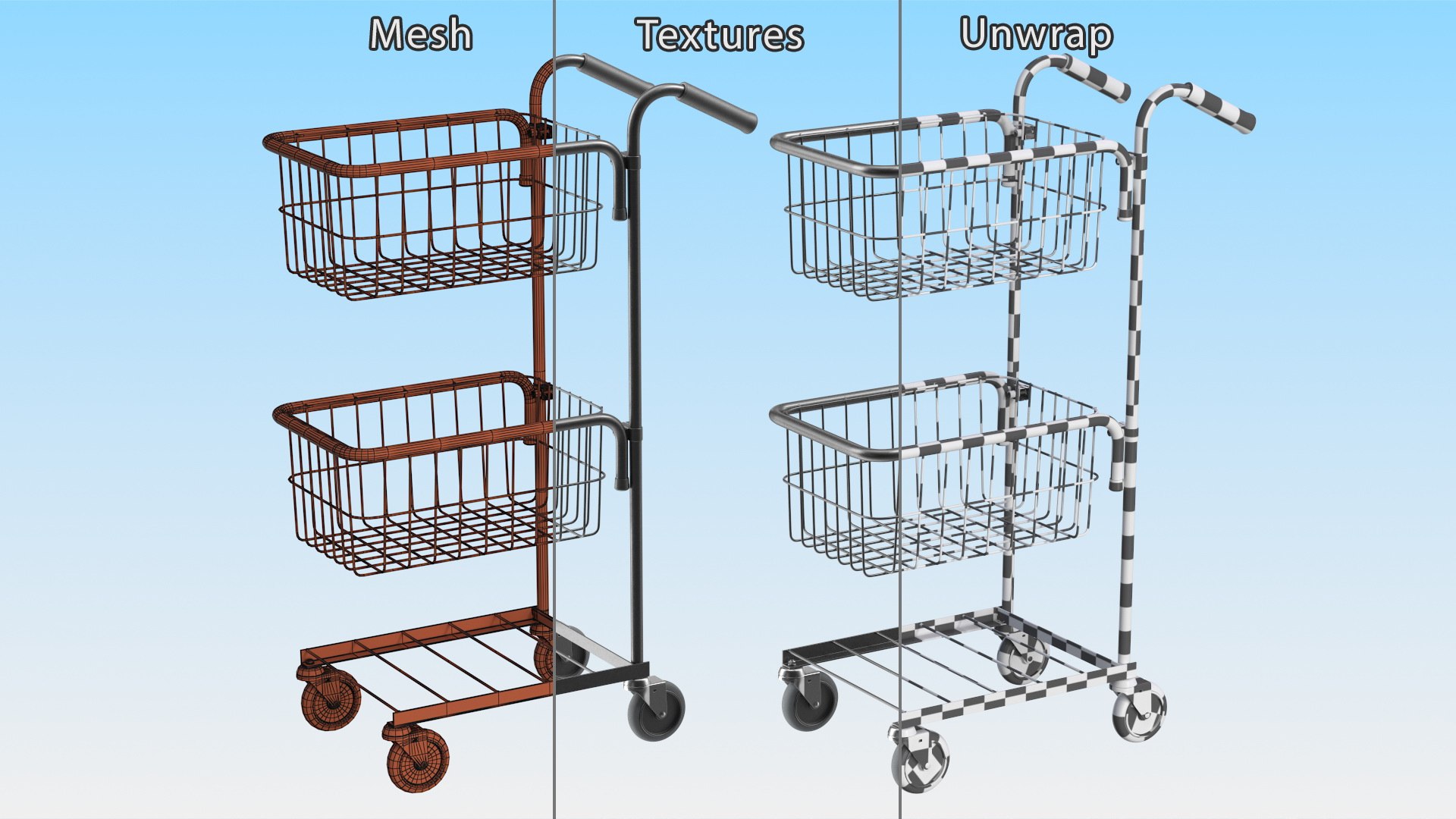 3D Mini Trolley With Two Baskets Black Model - TurboSquid 1971087