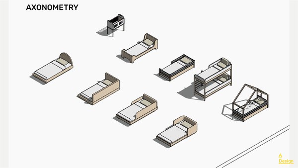 modelo 3d Camas pequeñas - Pack de familias revit - TurboSquid 2151422
