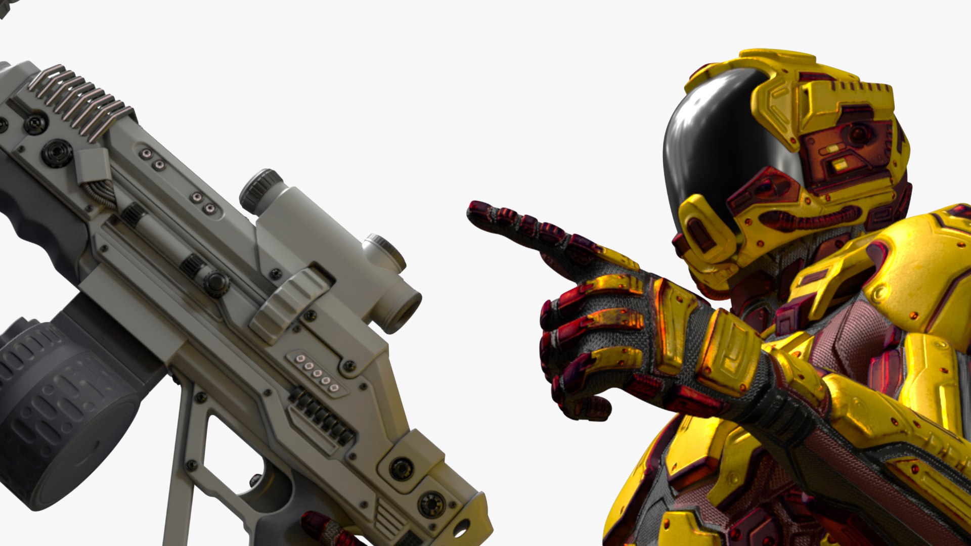 3D Model Futuristic Armored Cyborg With Rifle - TurboSquid 2250272