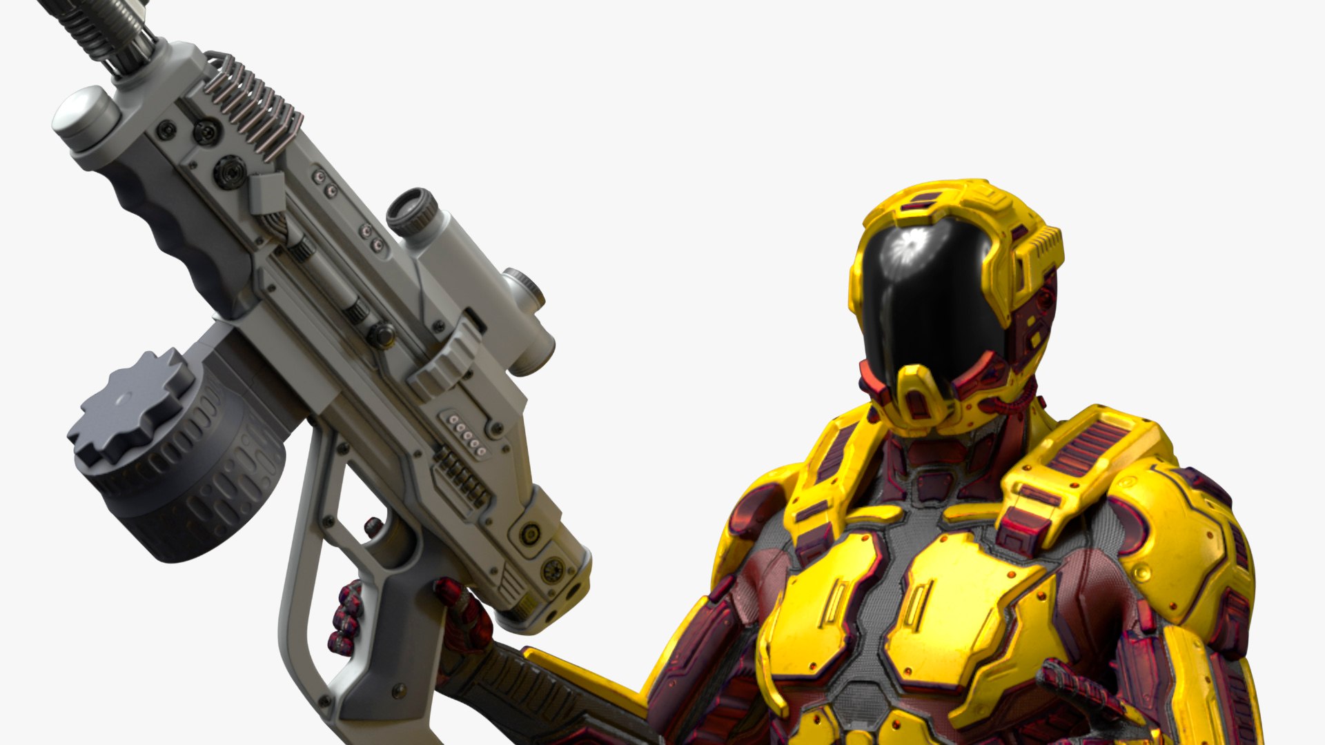 Futuristic Armored Cyborg With Rifle - TurboSquid 2250272