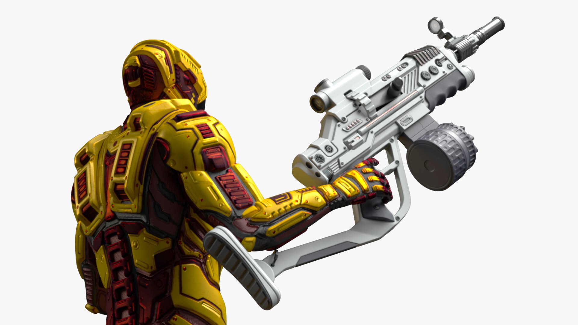 3D Model Futuristic Armored Cyborg With Rifle - TurboSquid 2250272