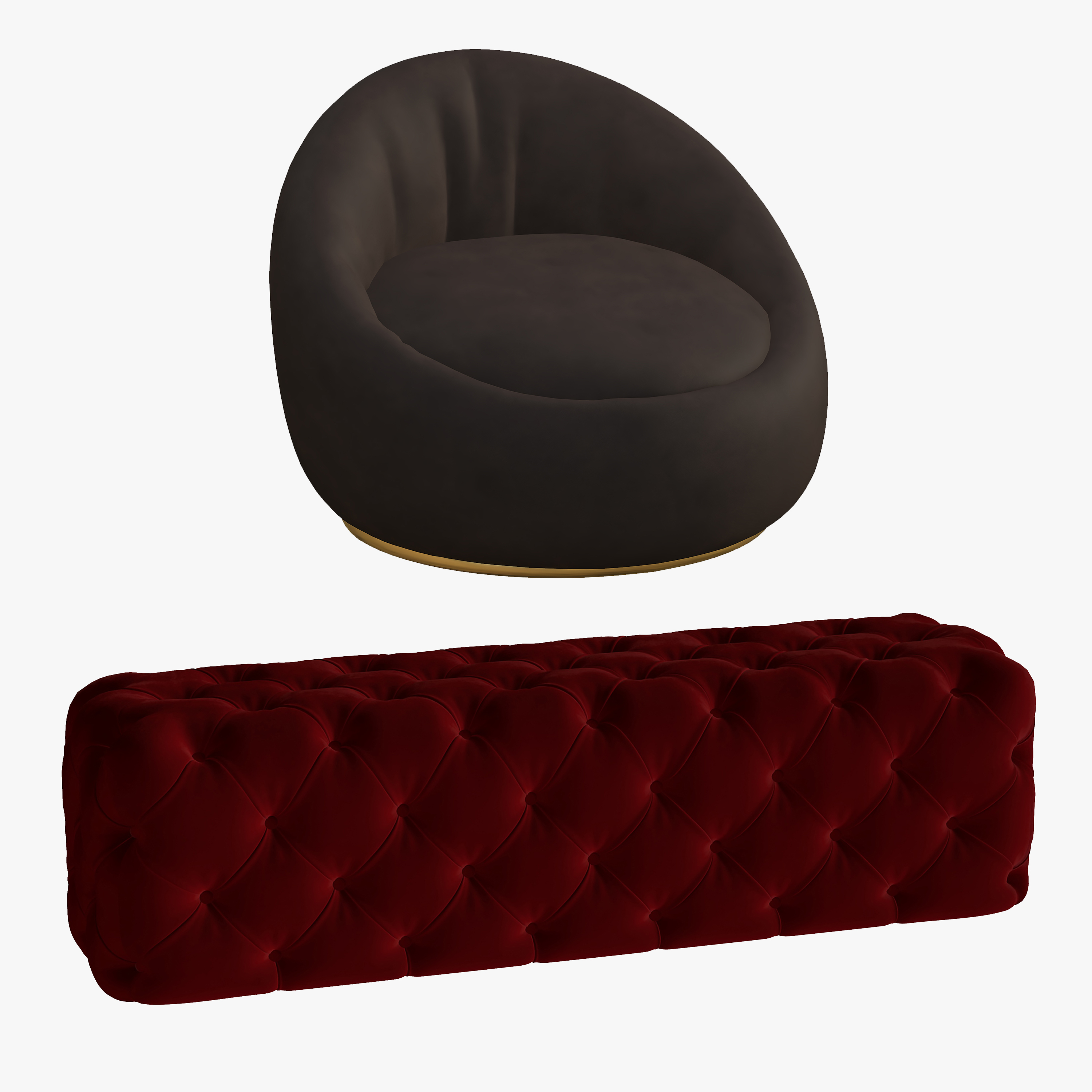 3D Chesterfield Velvet Bench With Lounge Sofa model - TurboSquid 1904882