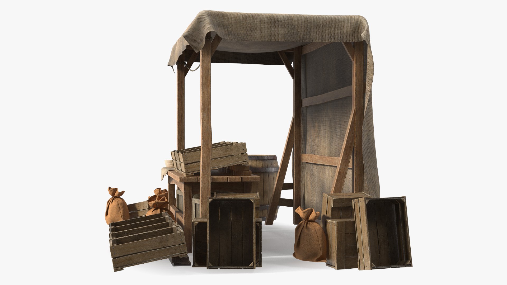 3D Medieval Market Stall Empty Model - TurboSquid 2279305