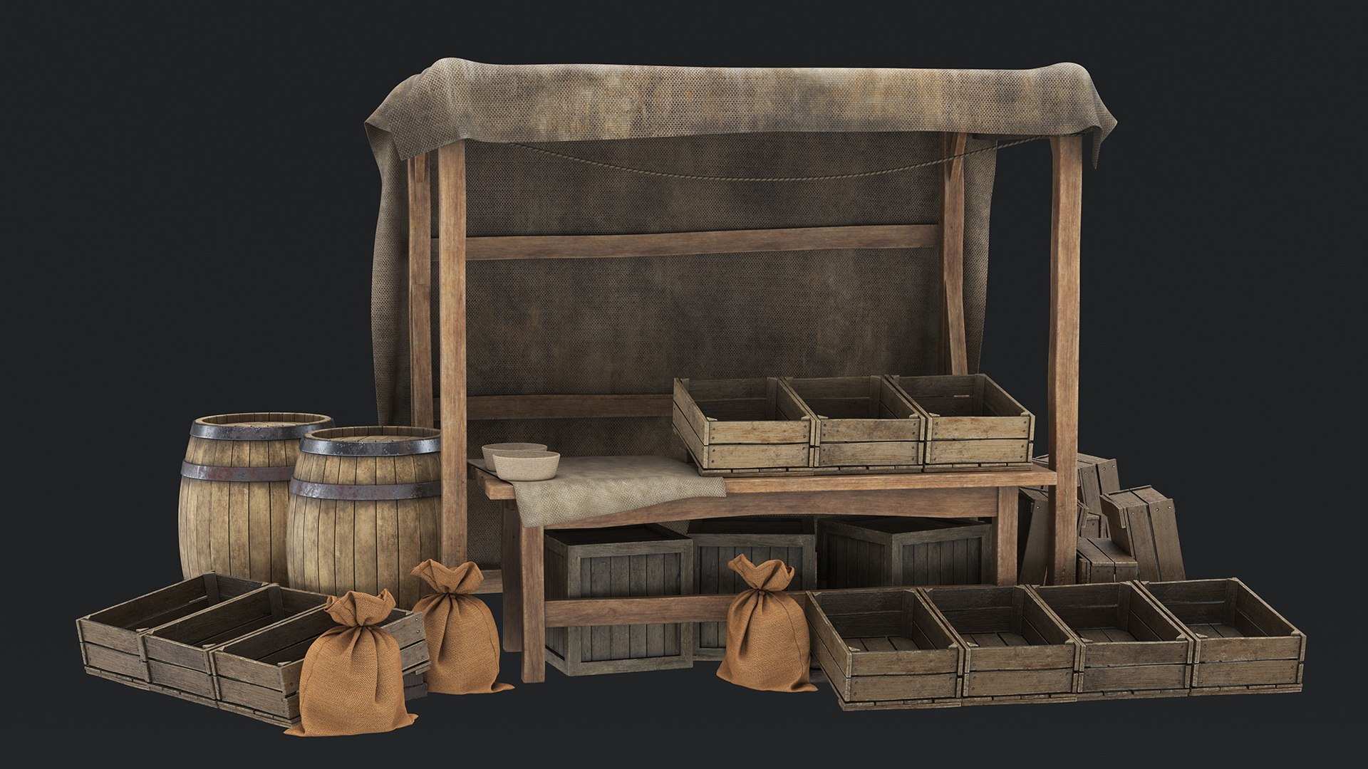 3D Medieval Market Stall Empty Model - TurboSquid 2279305