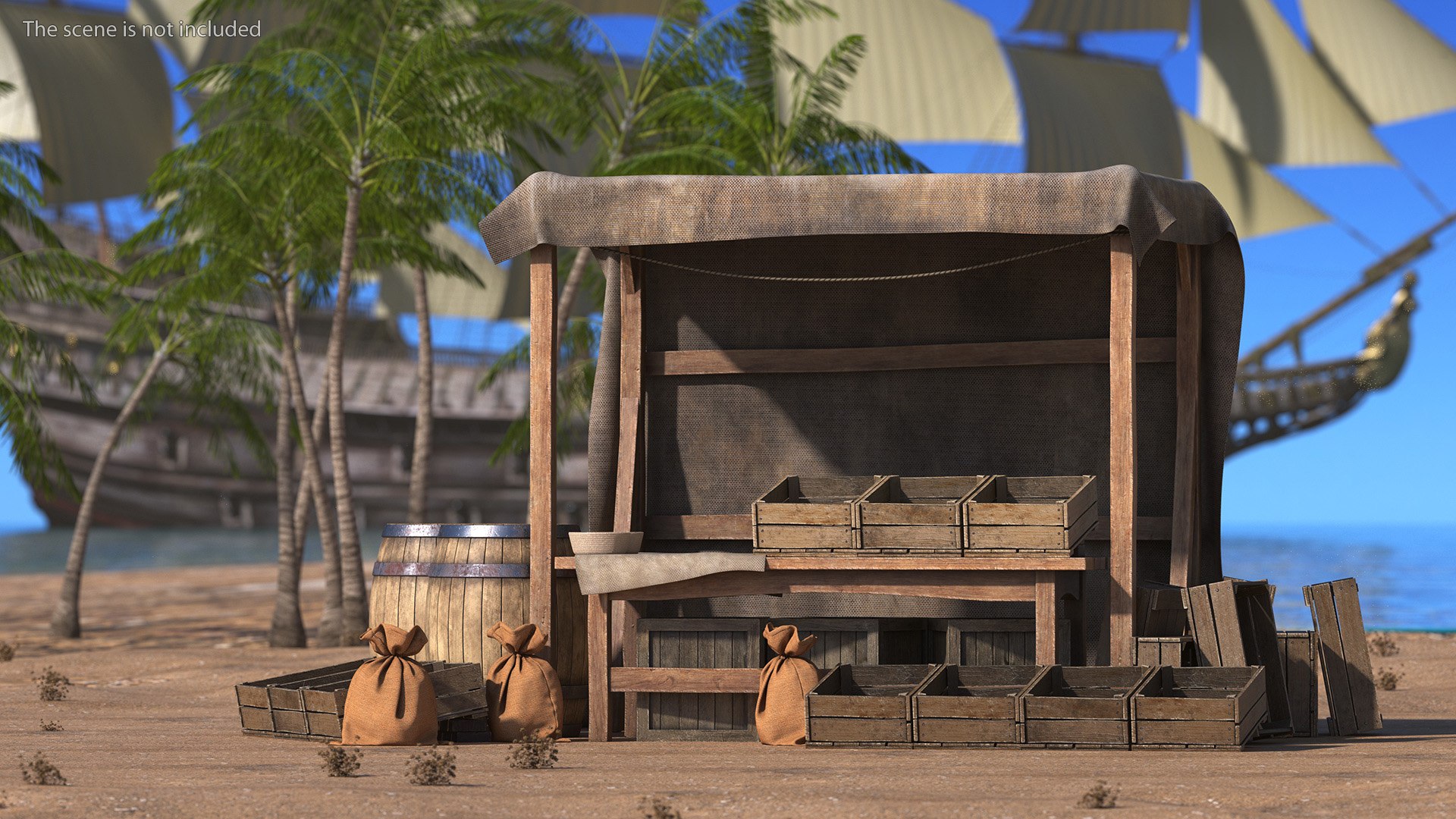 3D Medieval Market Stall Empty Model - TurboSquid 2279305
