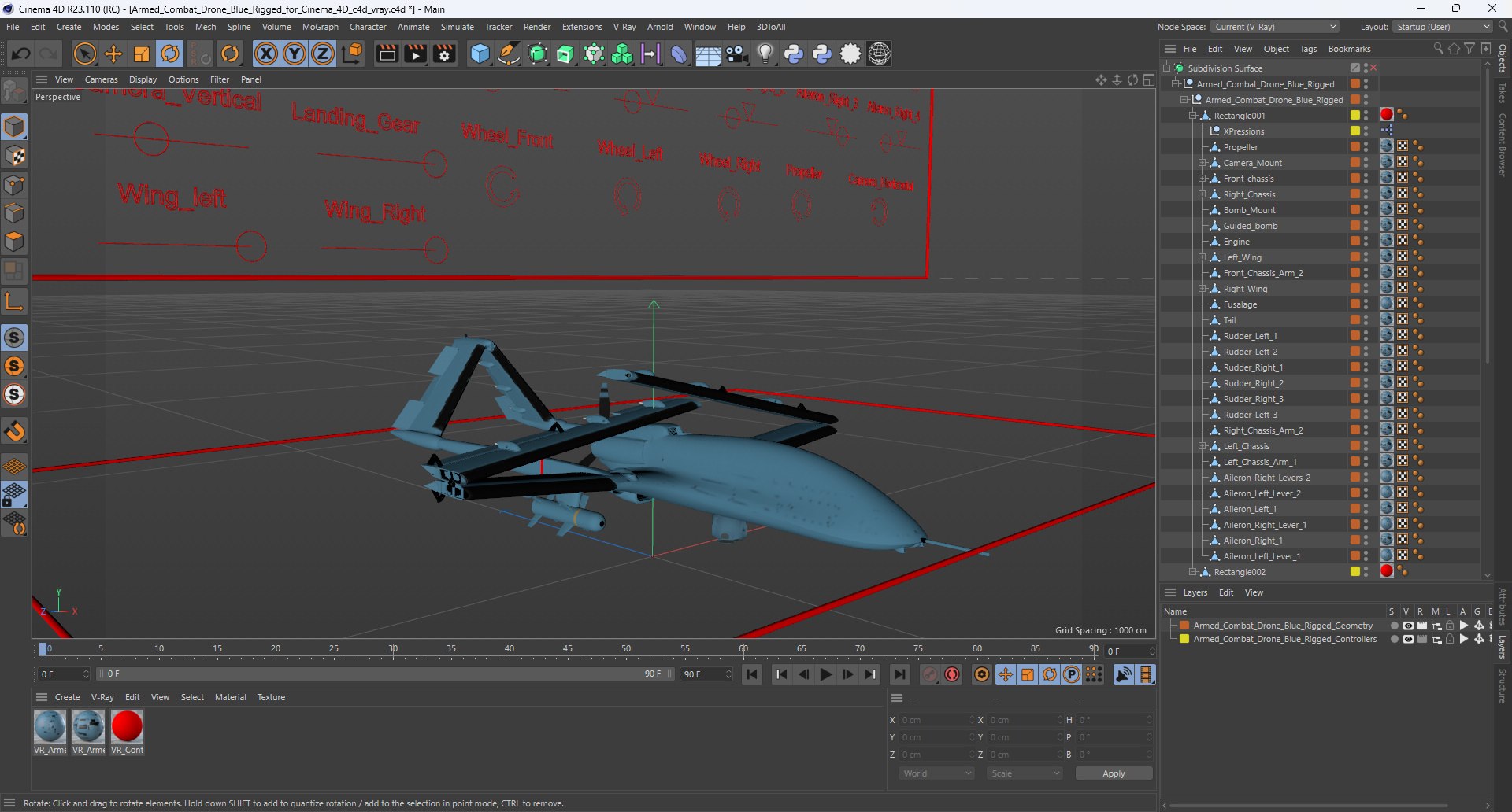Armed Combat Drone Blue Rigged For Cinema 4D 3D Model - TurboSquid 2279031