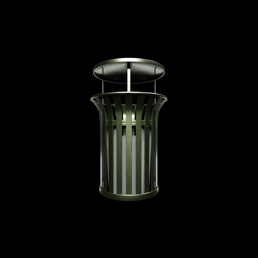 3D Trash Can - 37 Gallon Metal Outdoor Streetscape Covered Trash Can ...